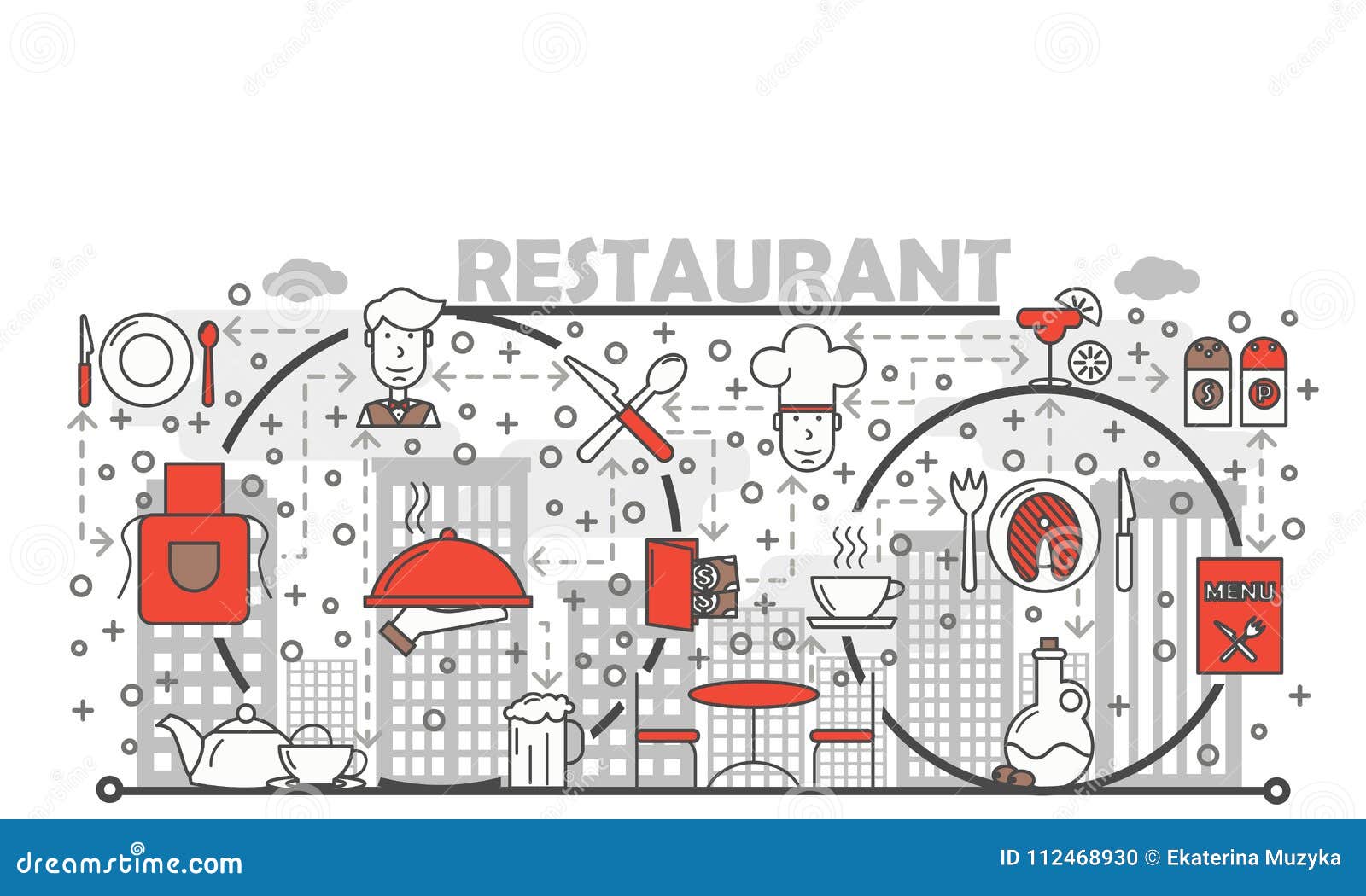 Restaurant Concept Vector Flat Line Art Illustration Stock Vector ...