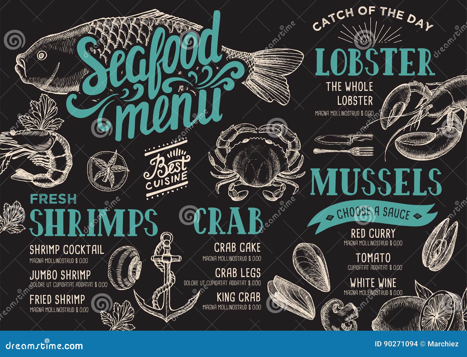 Restaurant De Menu De Fruits De Mer Illustration de Vecteur ...