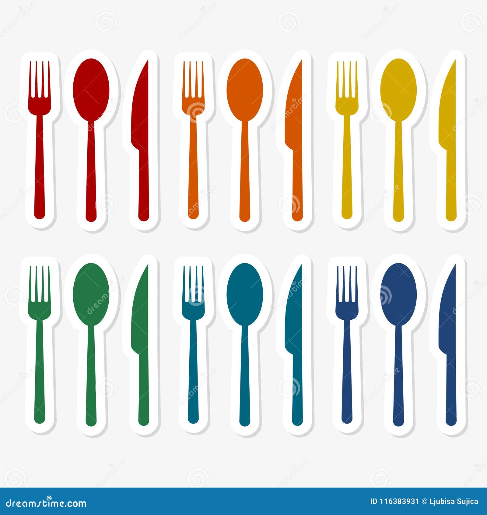 Restaurant Design, Fork Spoon Knife Sticker Set Stock Vector ...
