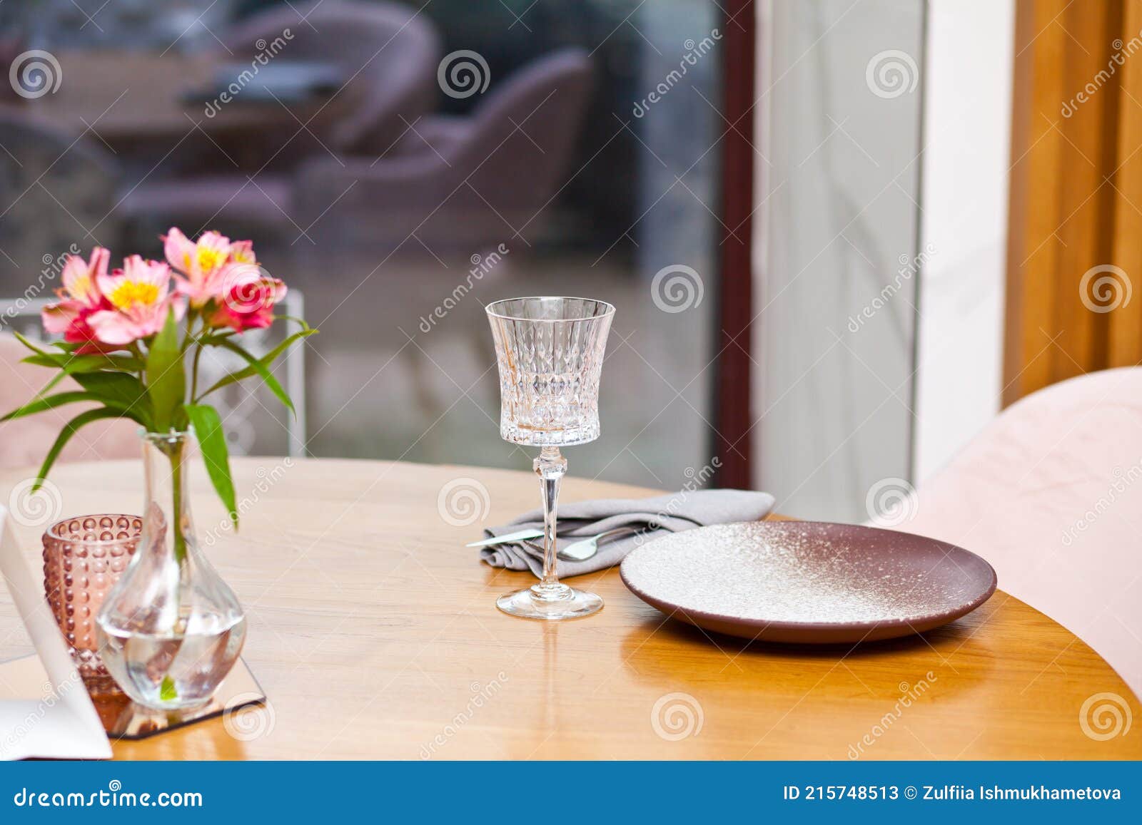 Restaurant Dinner Table Place Setting with Empty Glass and Plate Stock ...