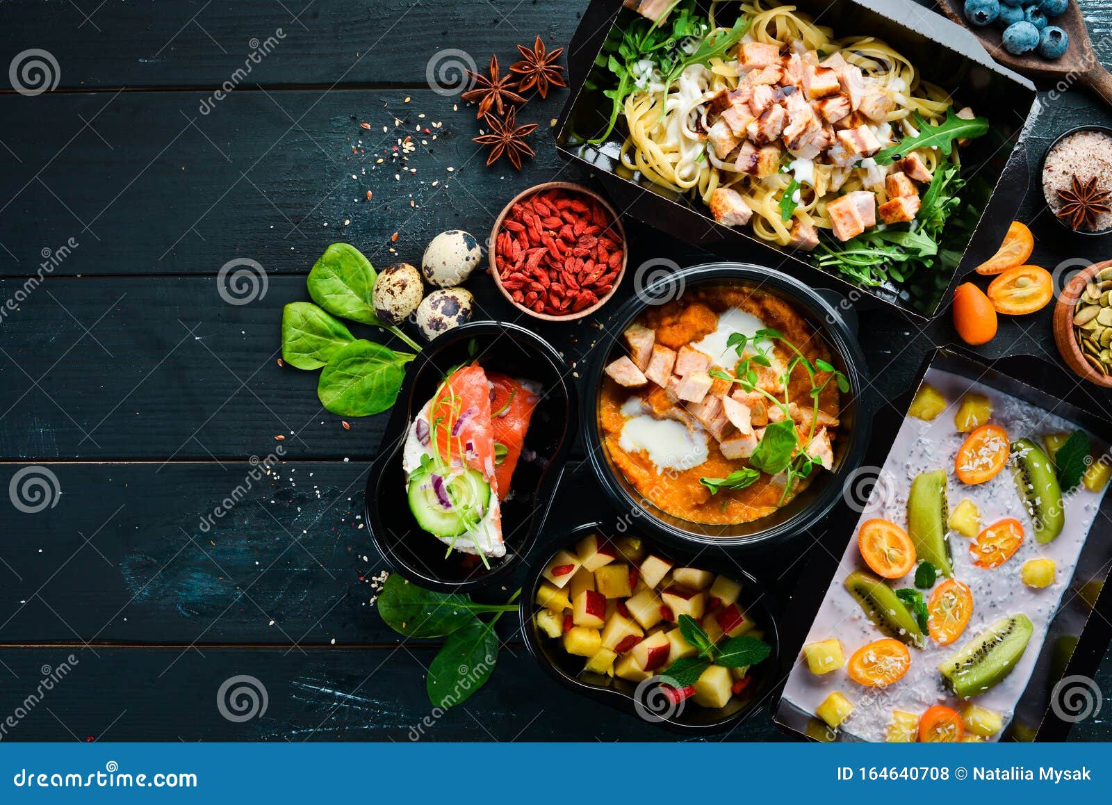 Restaurant Dish Delivery. Catering, Dinner Dishes in Boxes. Top View ...