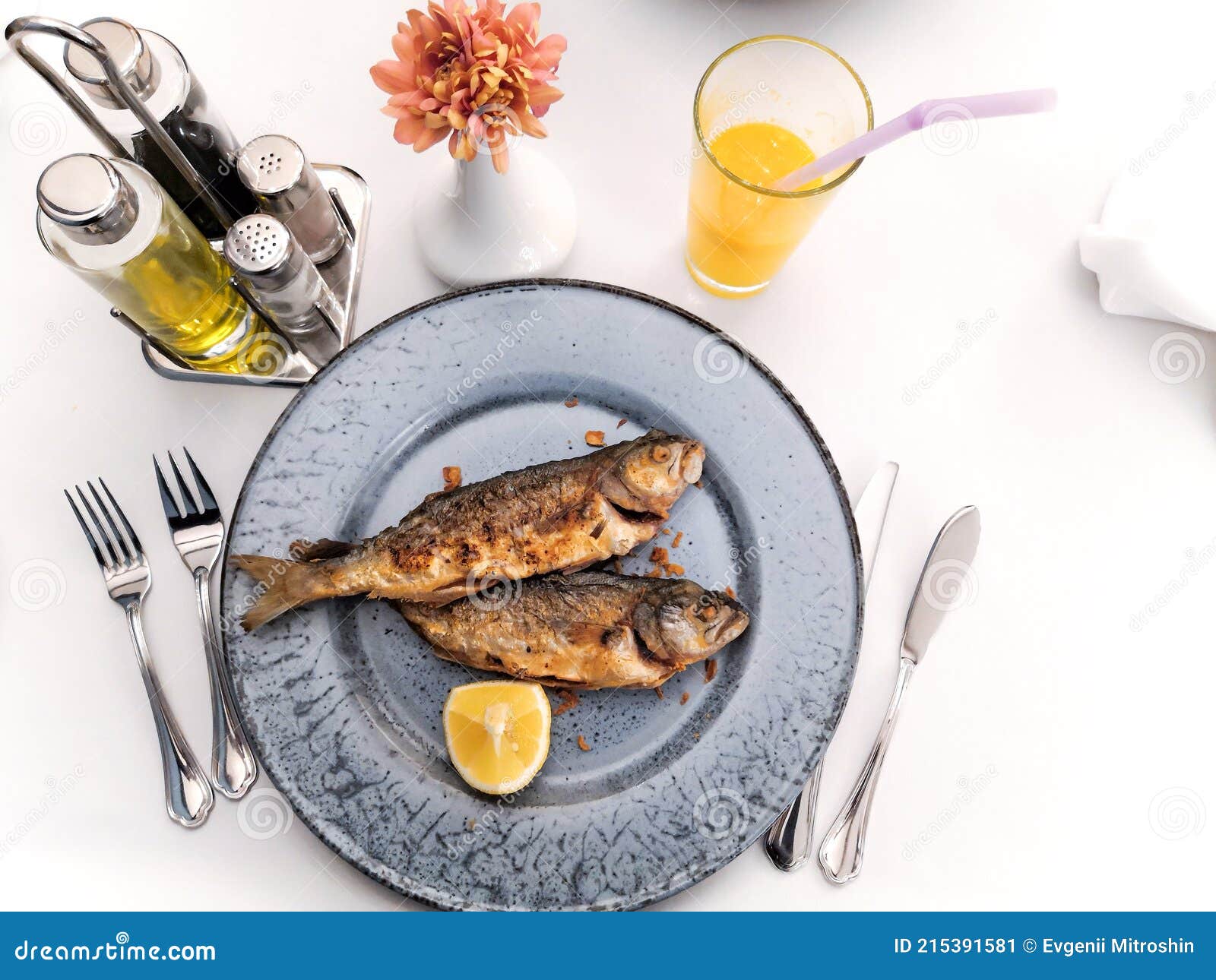 Restaurant Dish, Two Fried Bluefish on a Plate Stock Image - Image of ...