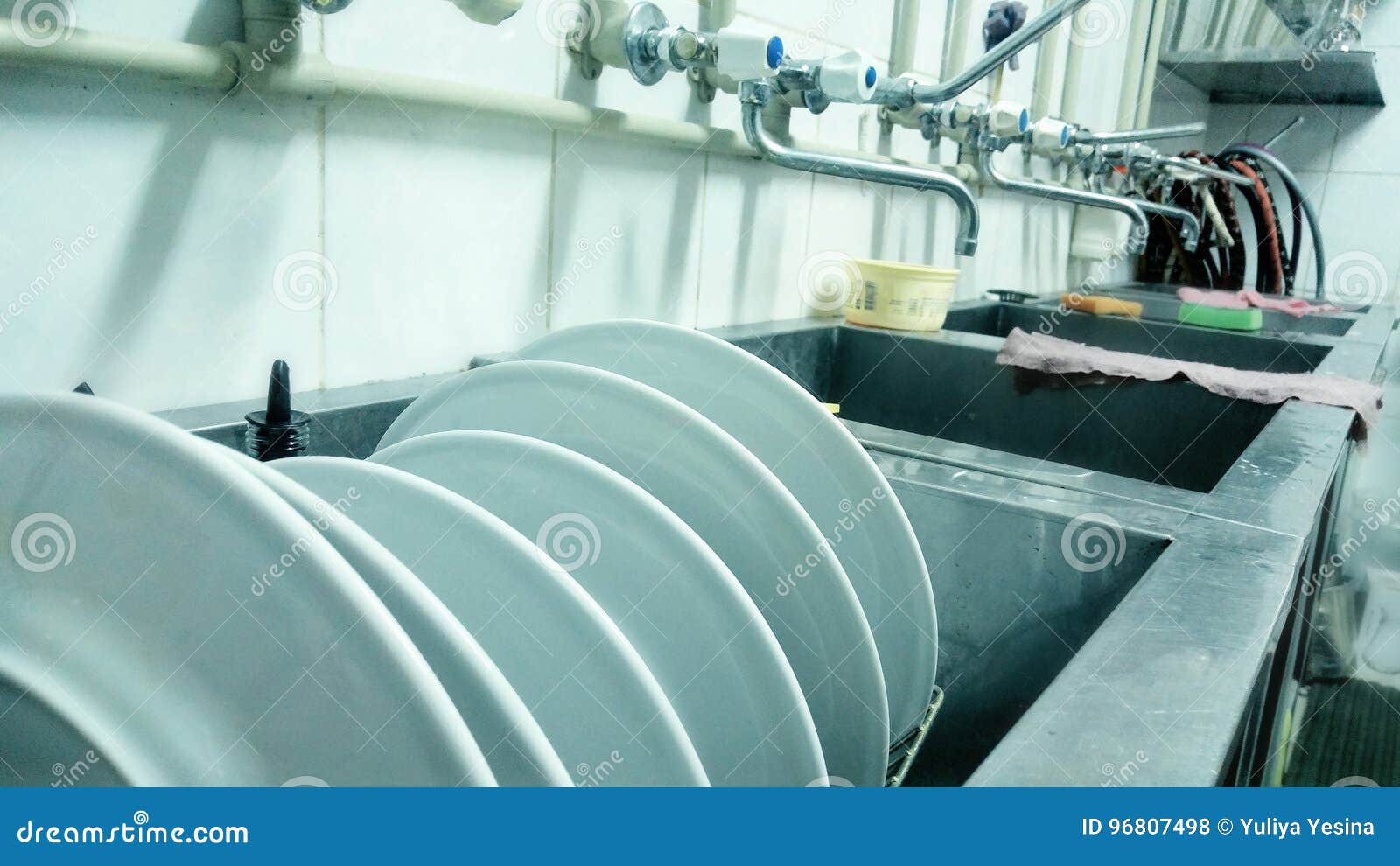 Restaurant Dish Washing Station Stock Photo - Image of group, glasses ...