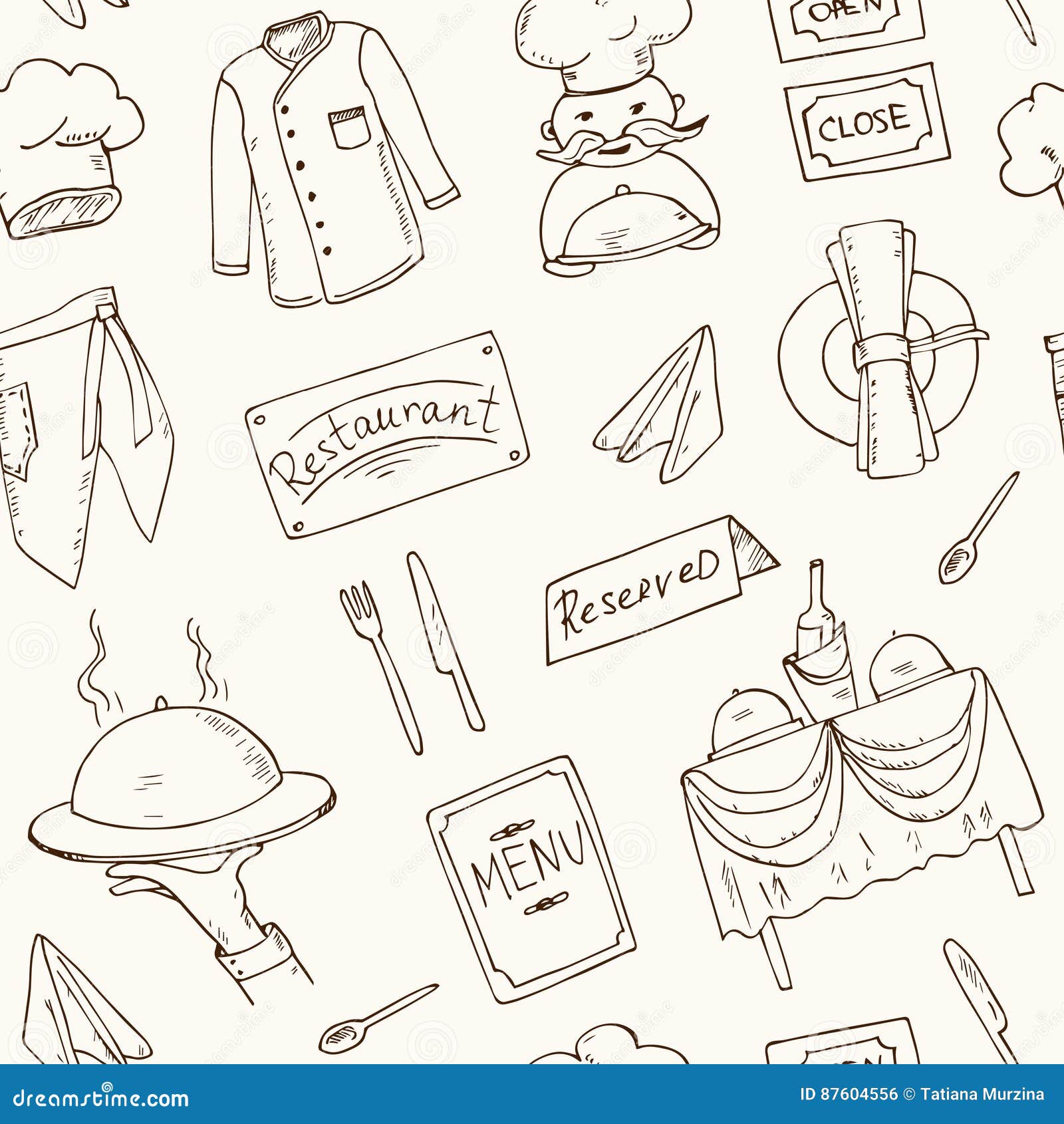Restaurant Doodle Seamless Pattern. Vector Illustration. Stock Vector ...