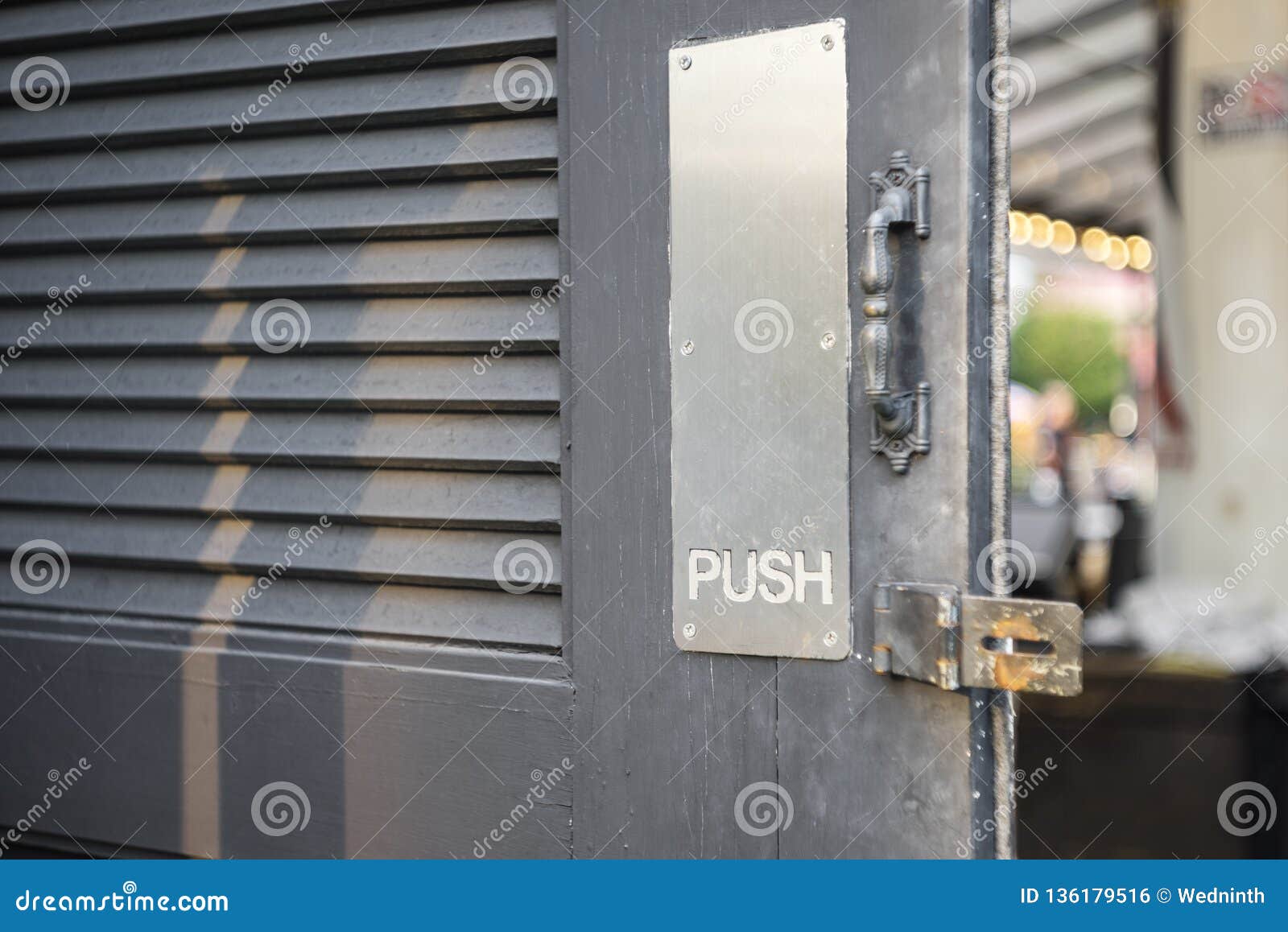 Restaurant Door Handle with Push Sign on Doors Stock Photo - Image of ...