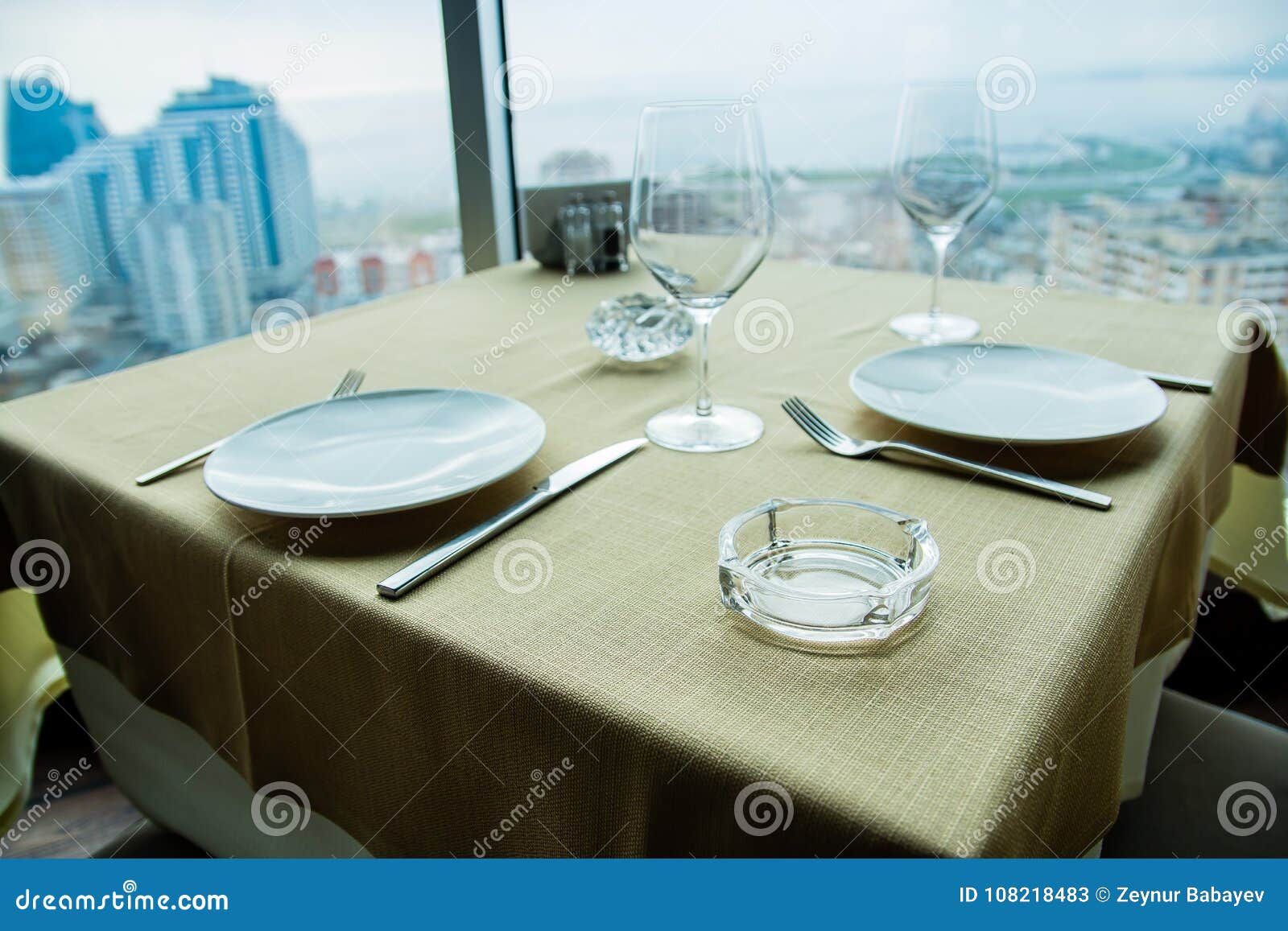 Restaurant Empty Table for Two with Large Window View. Stock Image ...