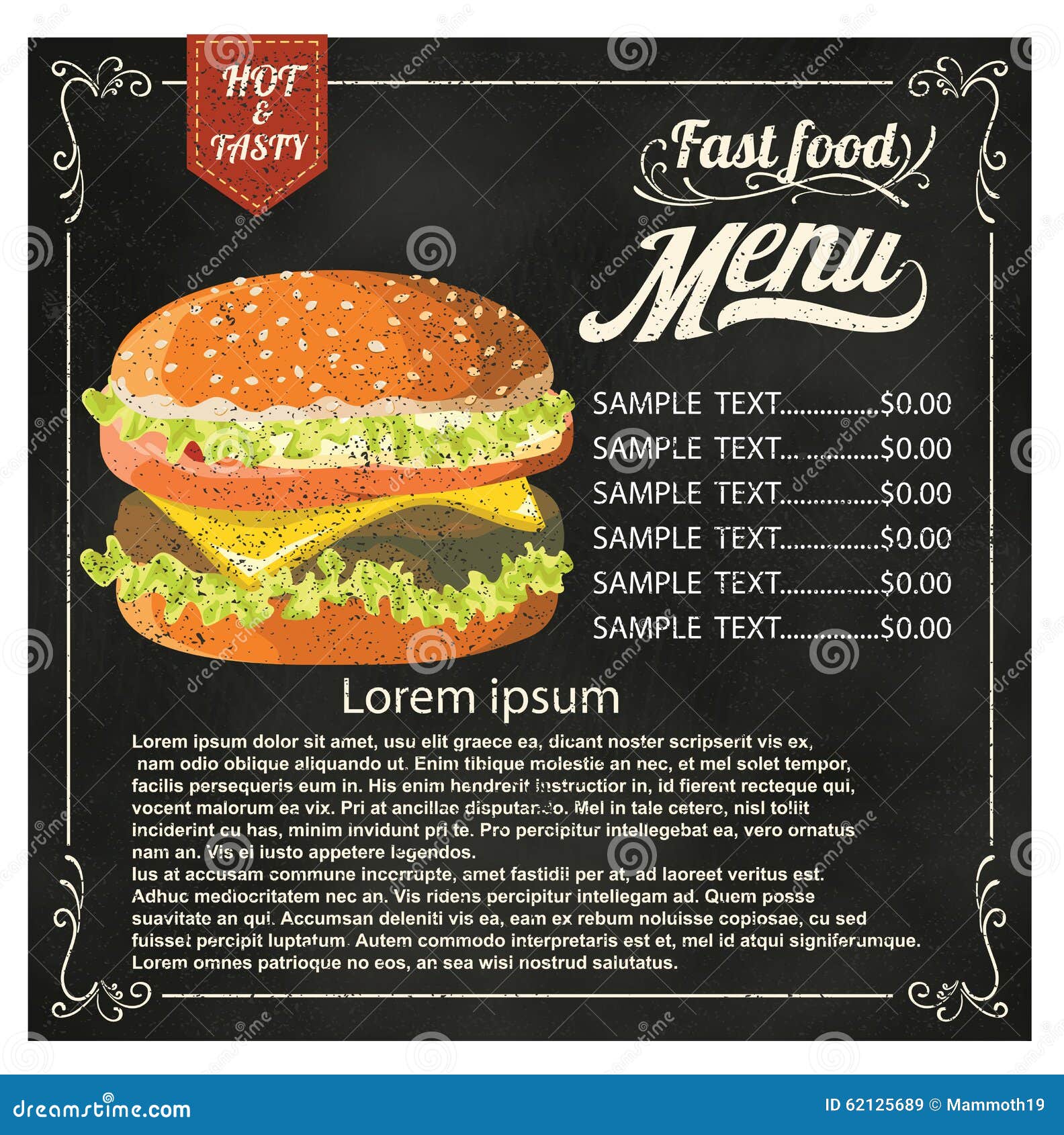 Restaurant Fast Foods Menu Burger on Chalkboard Vector Format Eps10 ...