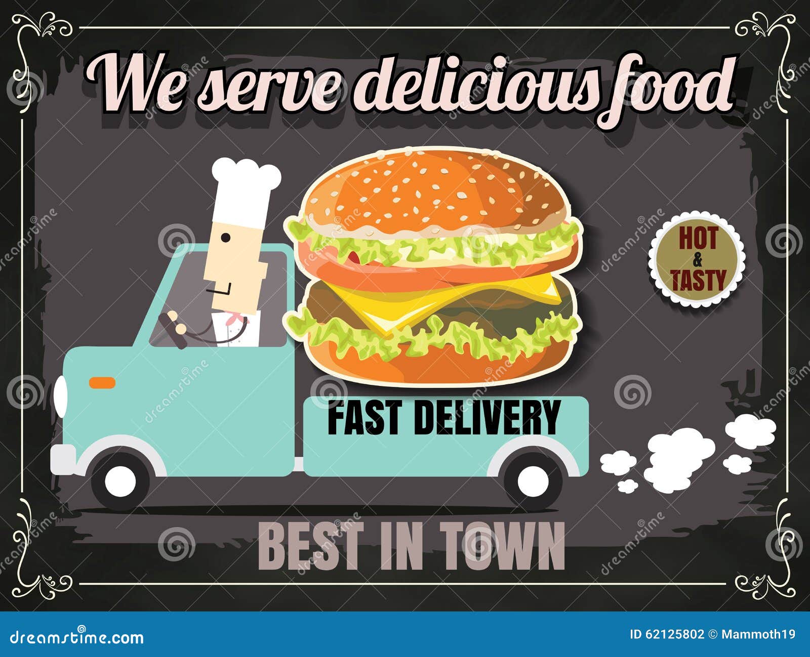 Restaurant Fast Foods Menu Burger with Cheif Cook Fast Delivery Stock ...