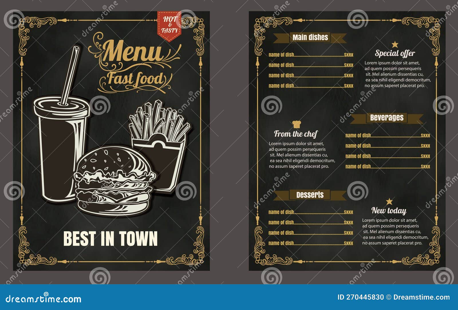 Restaurant Fast Foods Menu on Chalkboard Vector Format Eps10 Stock ...