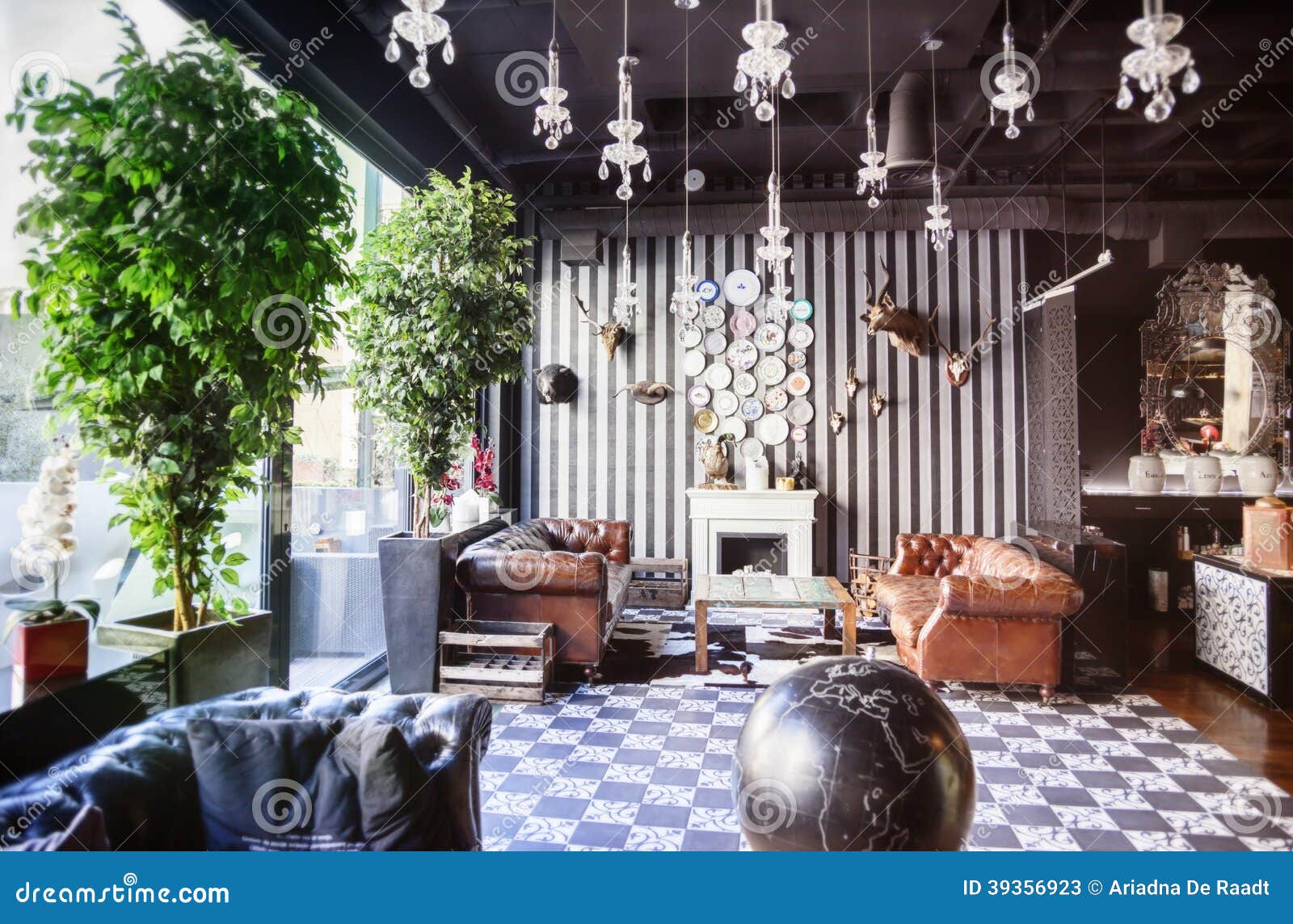 Restaurant with fireplace stock image. Image of interior - 39356923