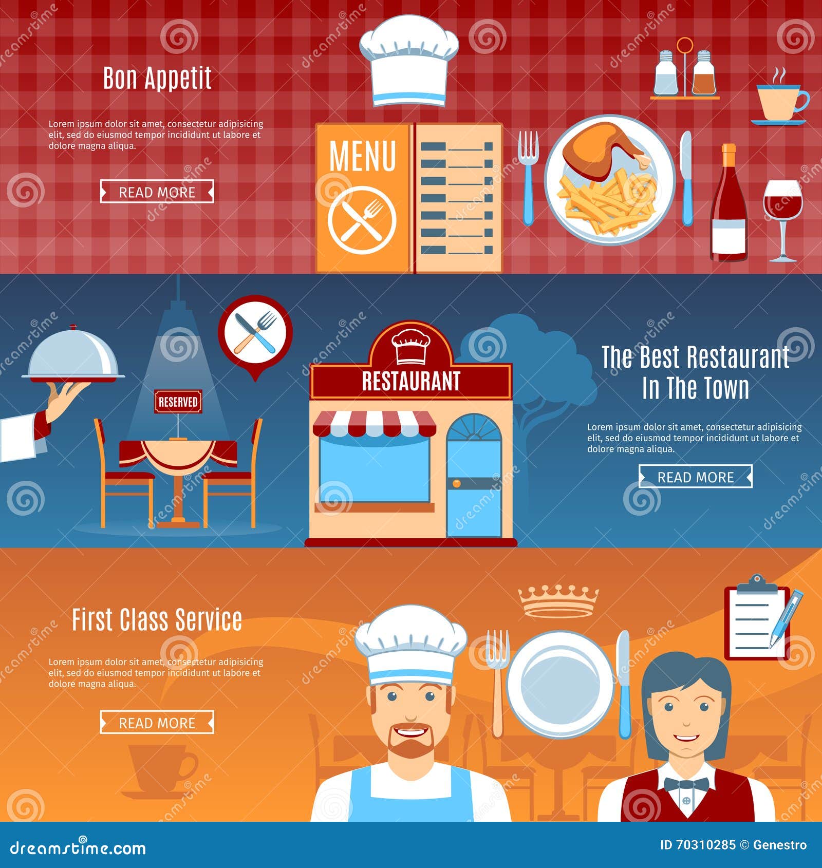 Restaurant Flat Horizontal Banners Stock Vector - Illustration of ...