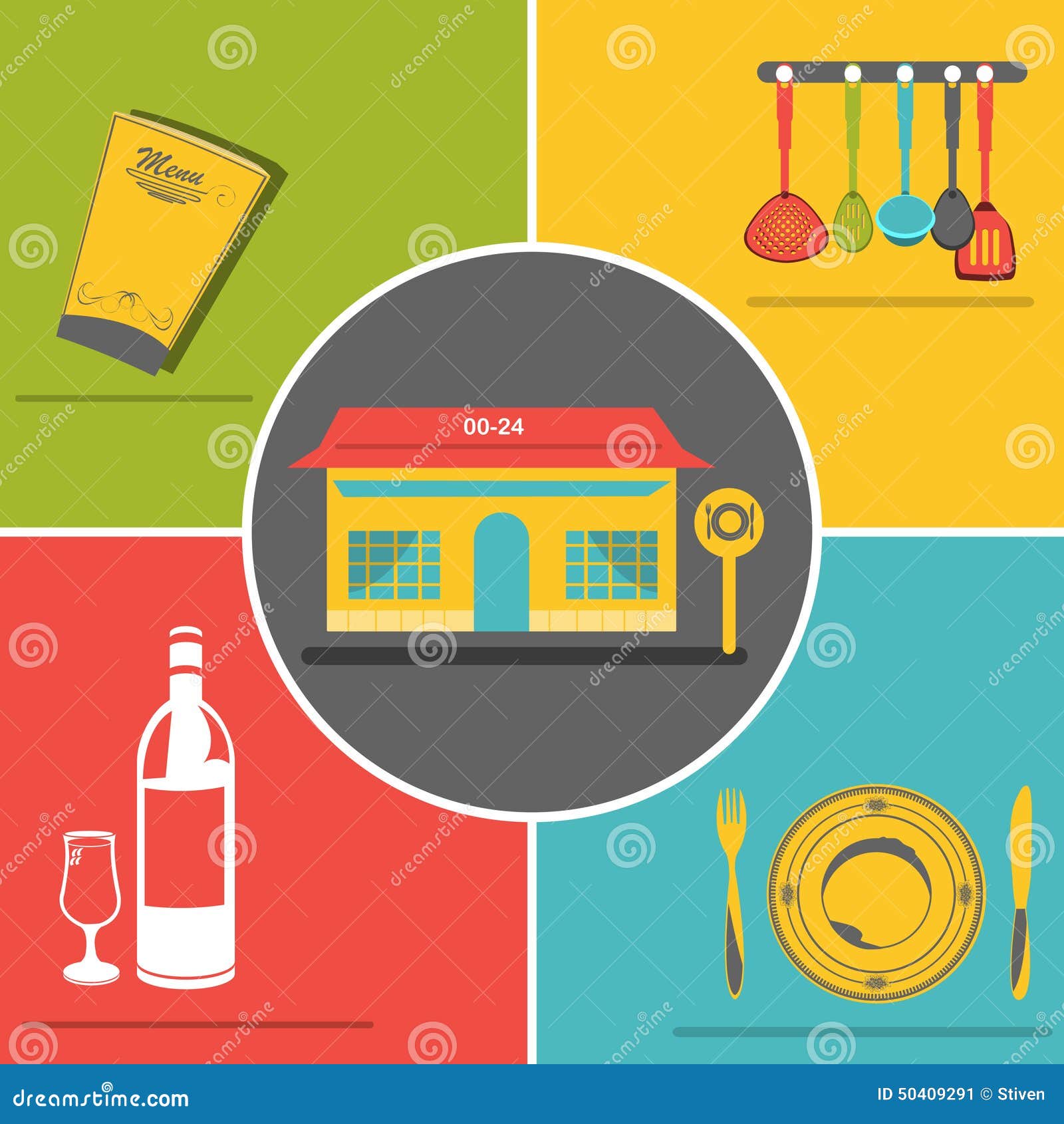 Restaurant flat icons stock vector. Illustration of food - 50409291