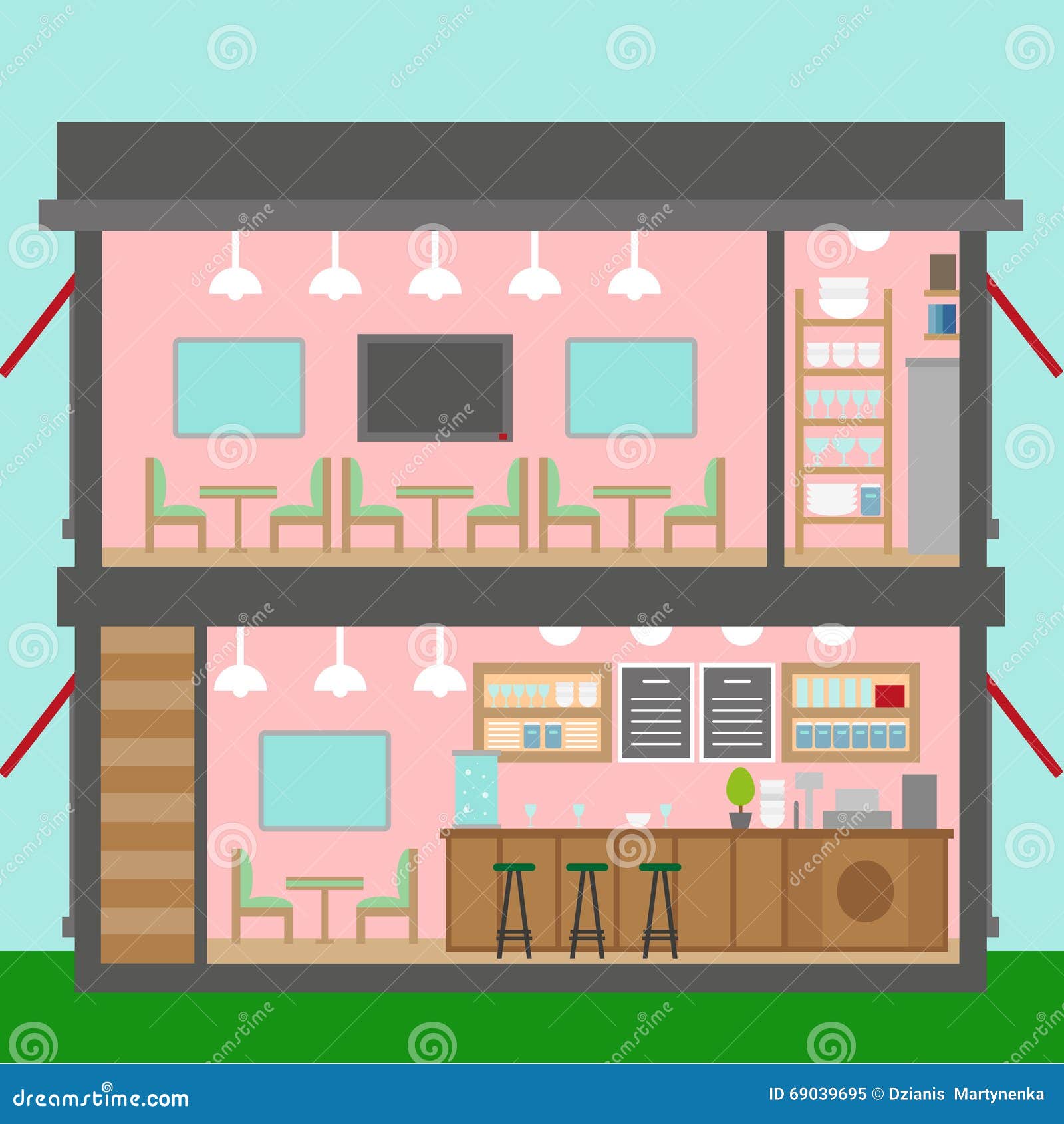 Restaurant Flat Interior Vector Stock Vector - Illustration of ...