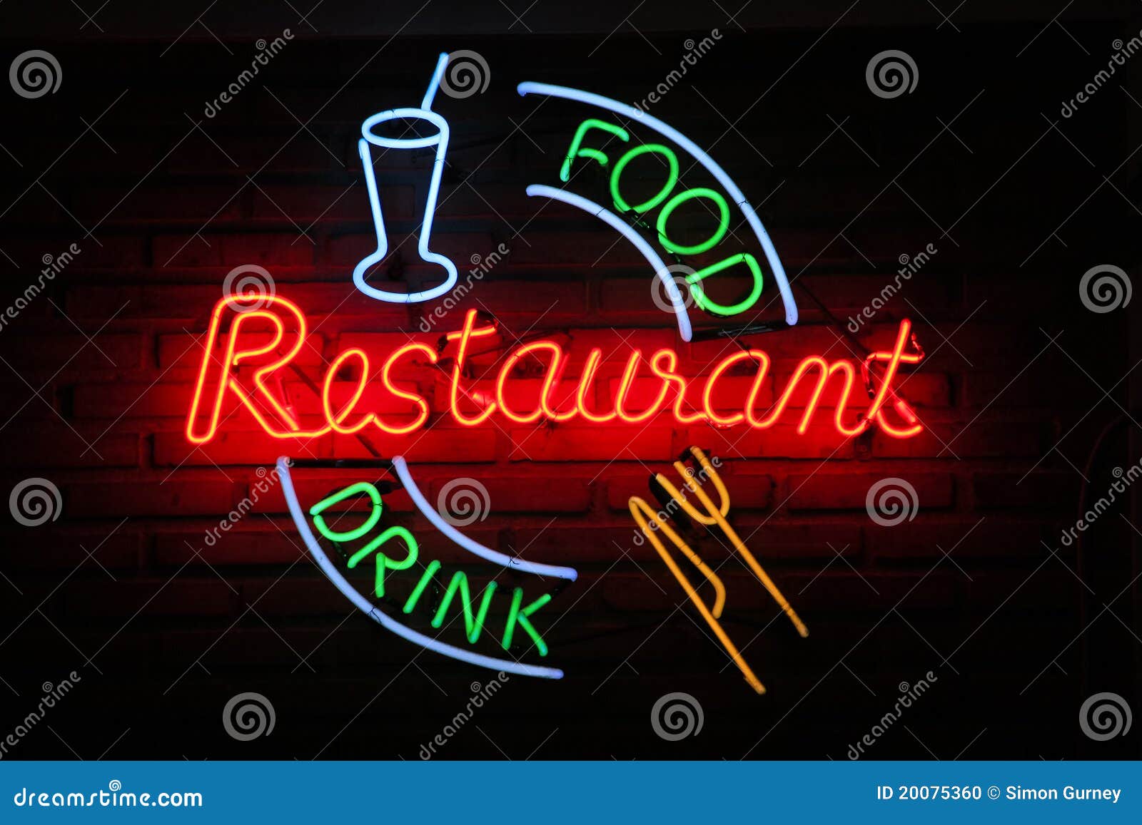 Retro Restaurant Food Drink Neon Wall Sign Background Stock Photo ...