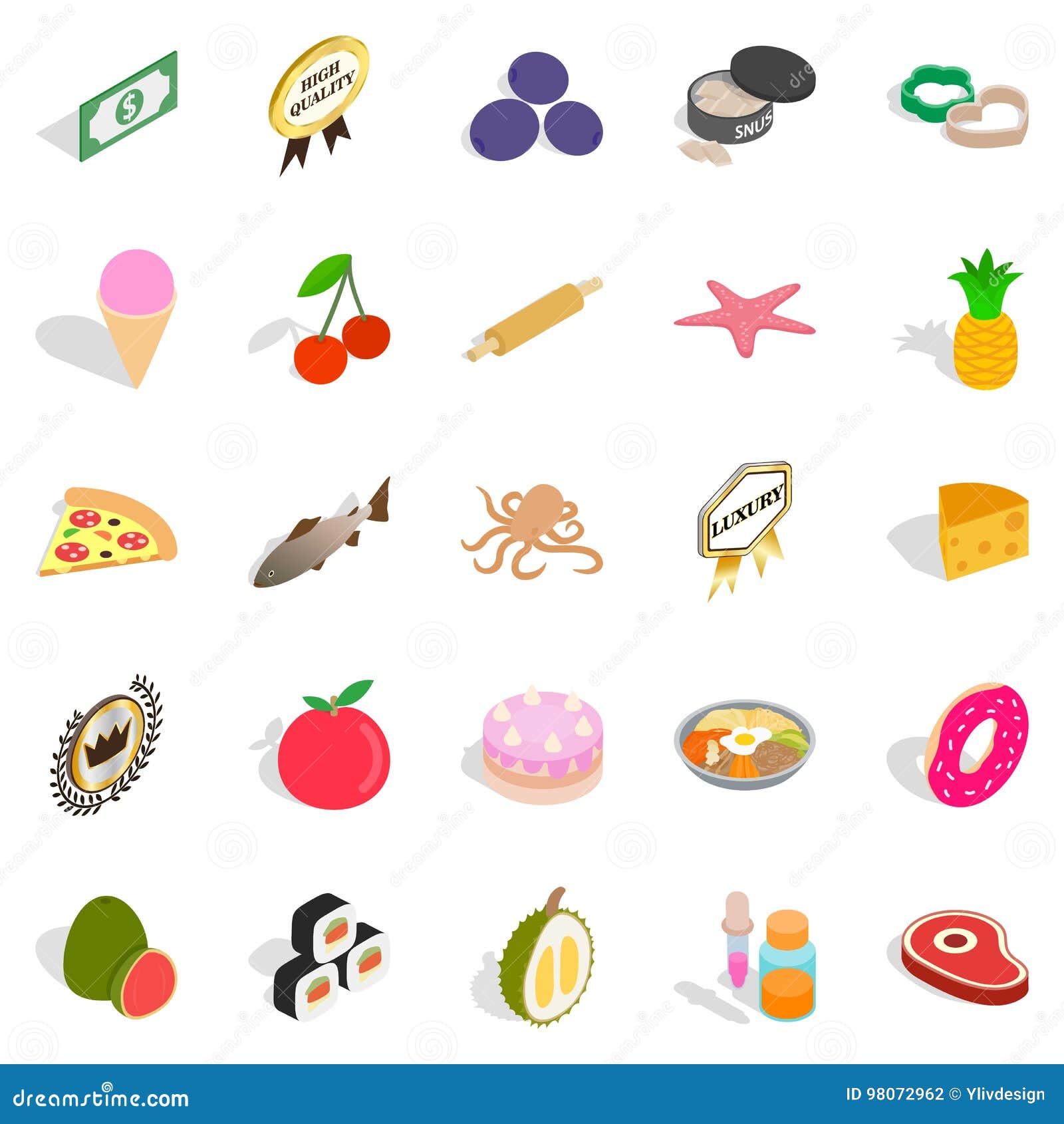 Restaurant Food Icons Set, Isometric Style Stock Vector - Illustration ...