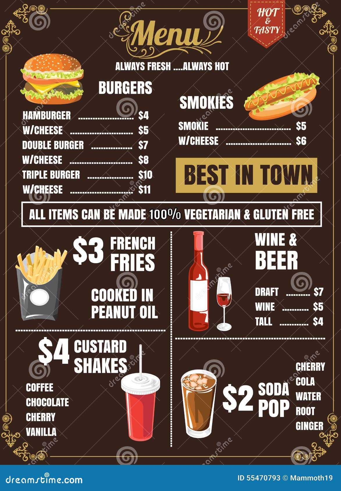 Restaurant Food Menu Design with Brown Background Vector Format Stock ...