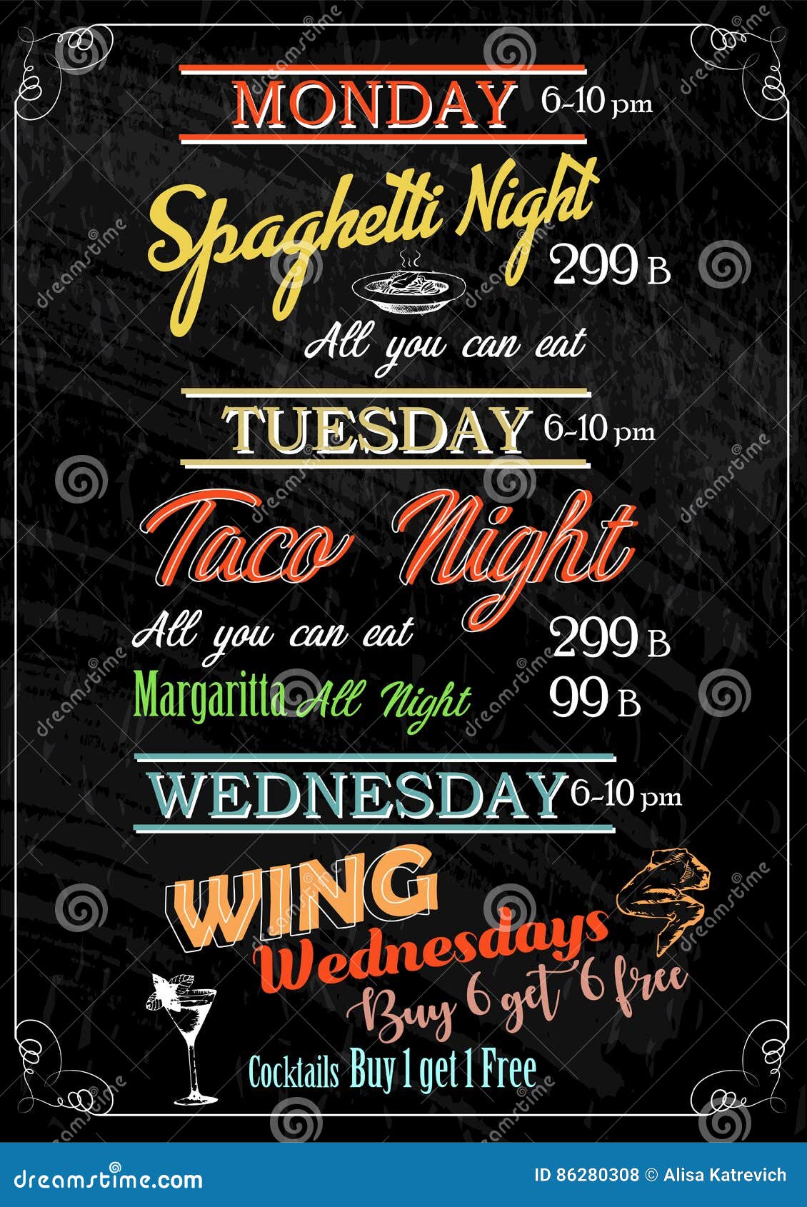 Restaurant Food Menu Design with Chalk Board Background Stock Vector ...