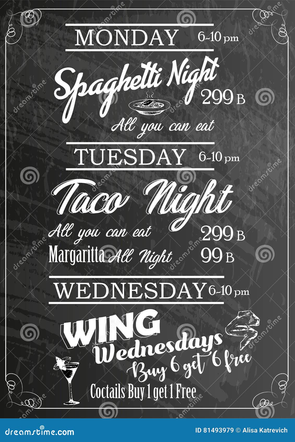 Restaurant Food Menu Design with Chalkboard Background Stock Vector ...