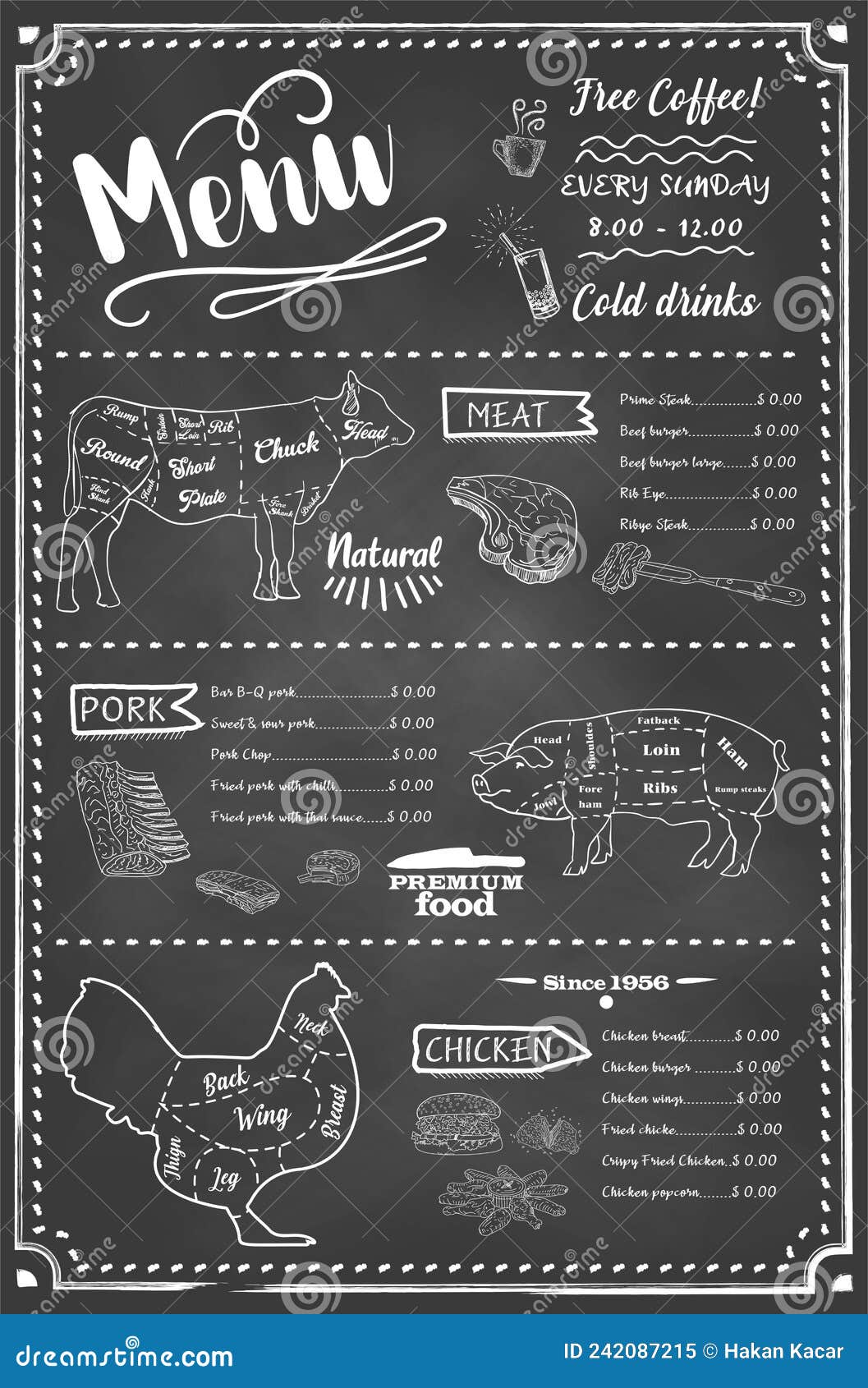 Chalkboard Restaurant Menu. Vector Stock Vector - Illustration of ...