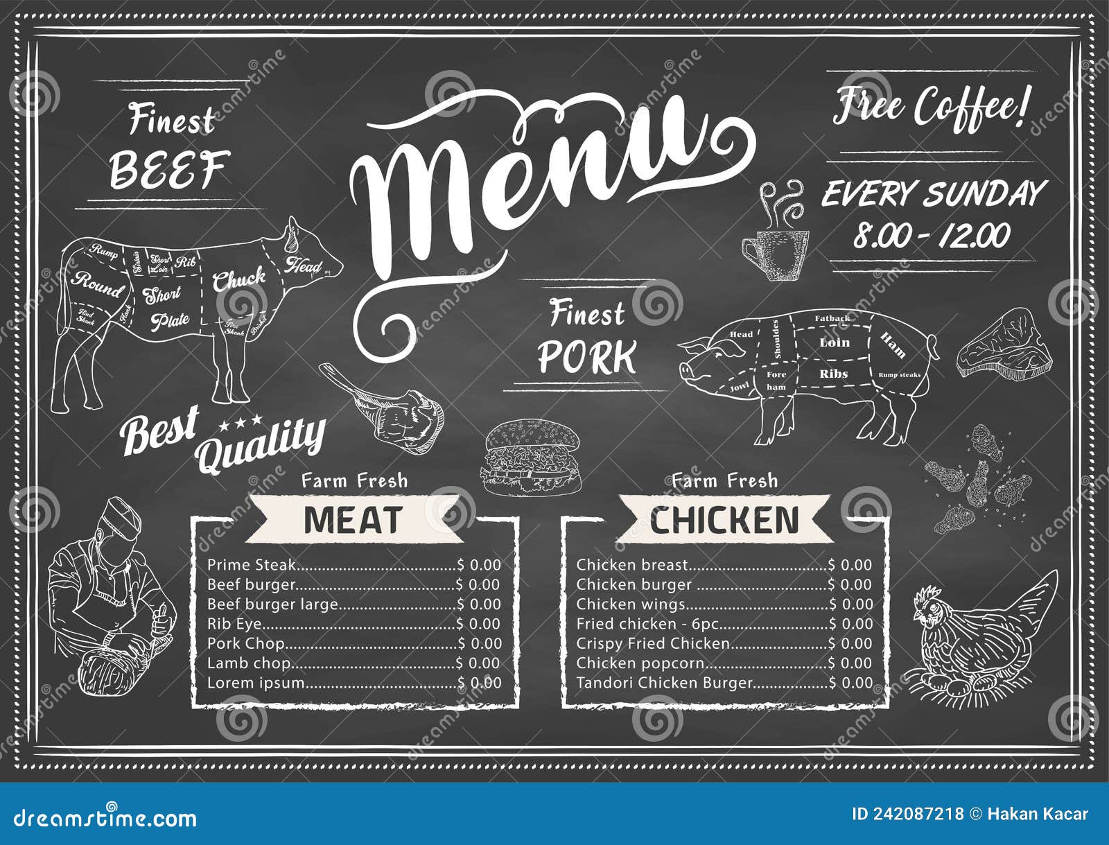 Chalkboard Restaurant Menu. Vector Stock Vector - Illustration of ...