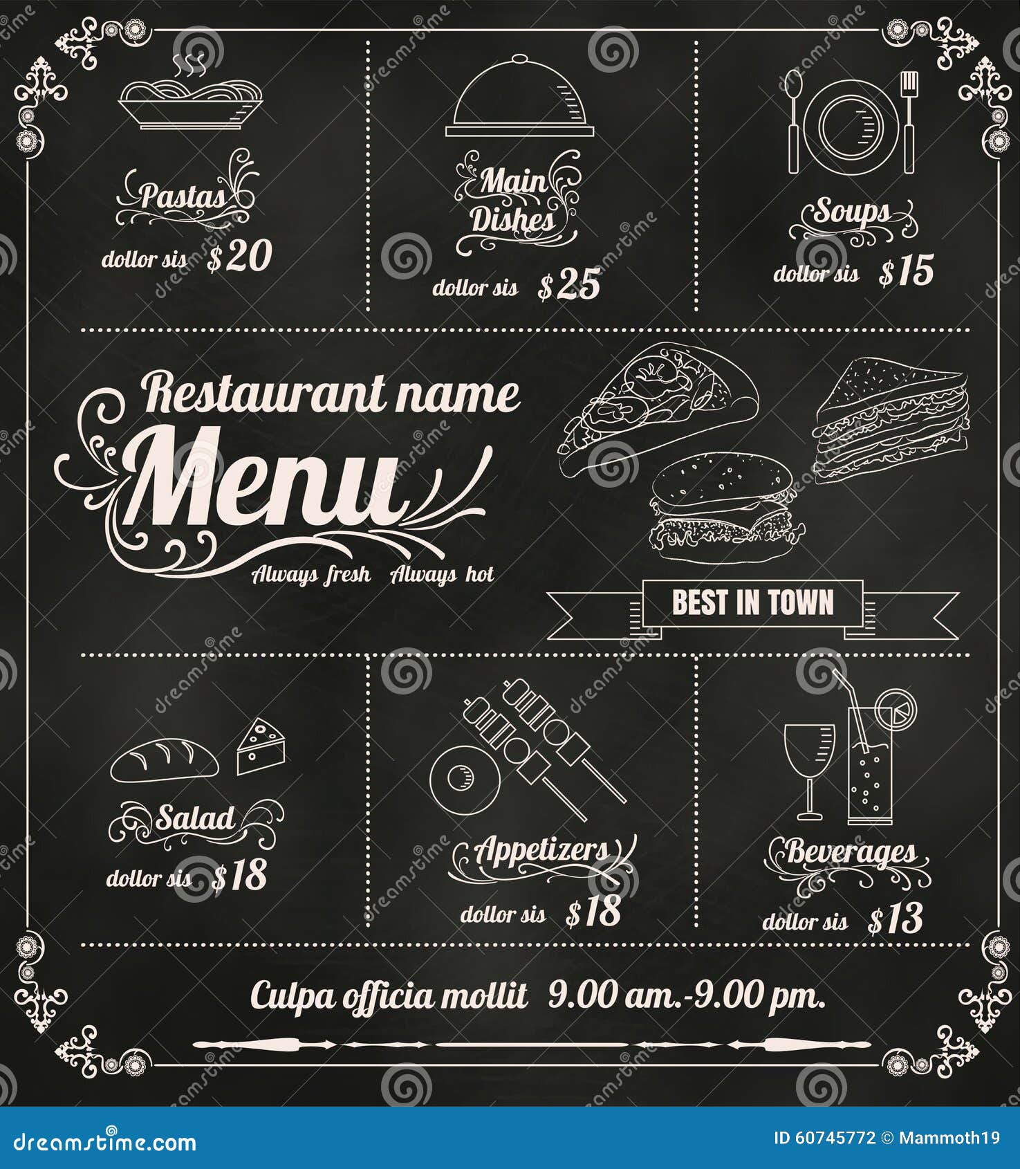 Restaurant Food Menu Design with Chalkboard Background Vector Stock ...