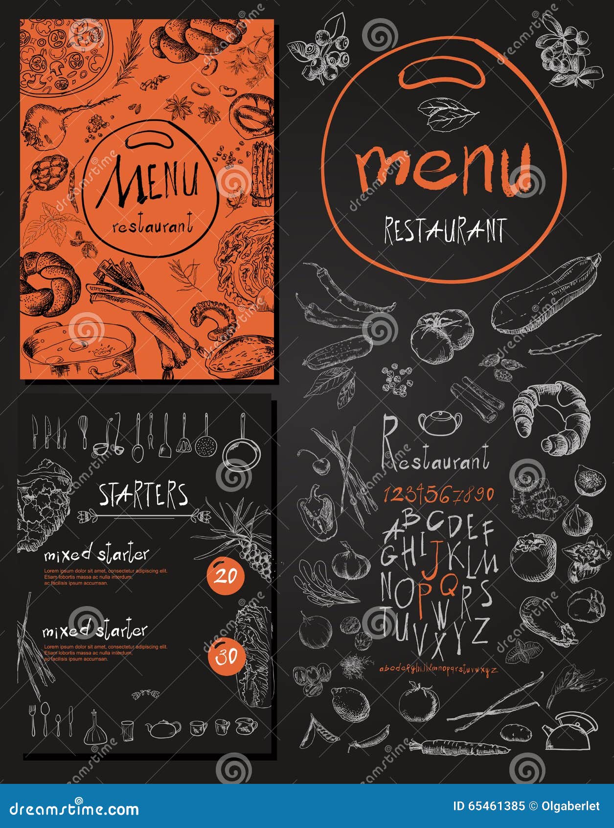 Restaurant Food Menu Set Vintage Design with Chalkboard Stock ...