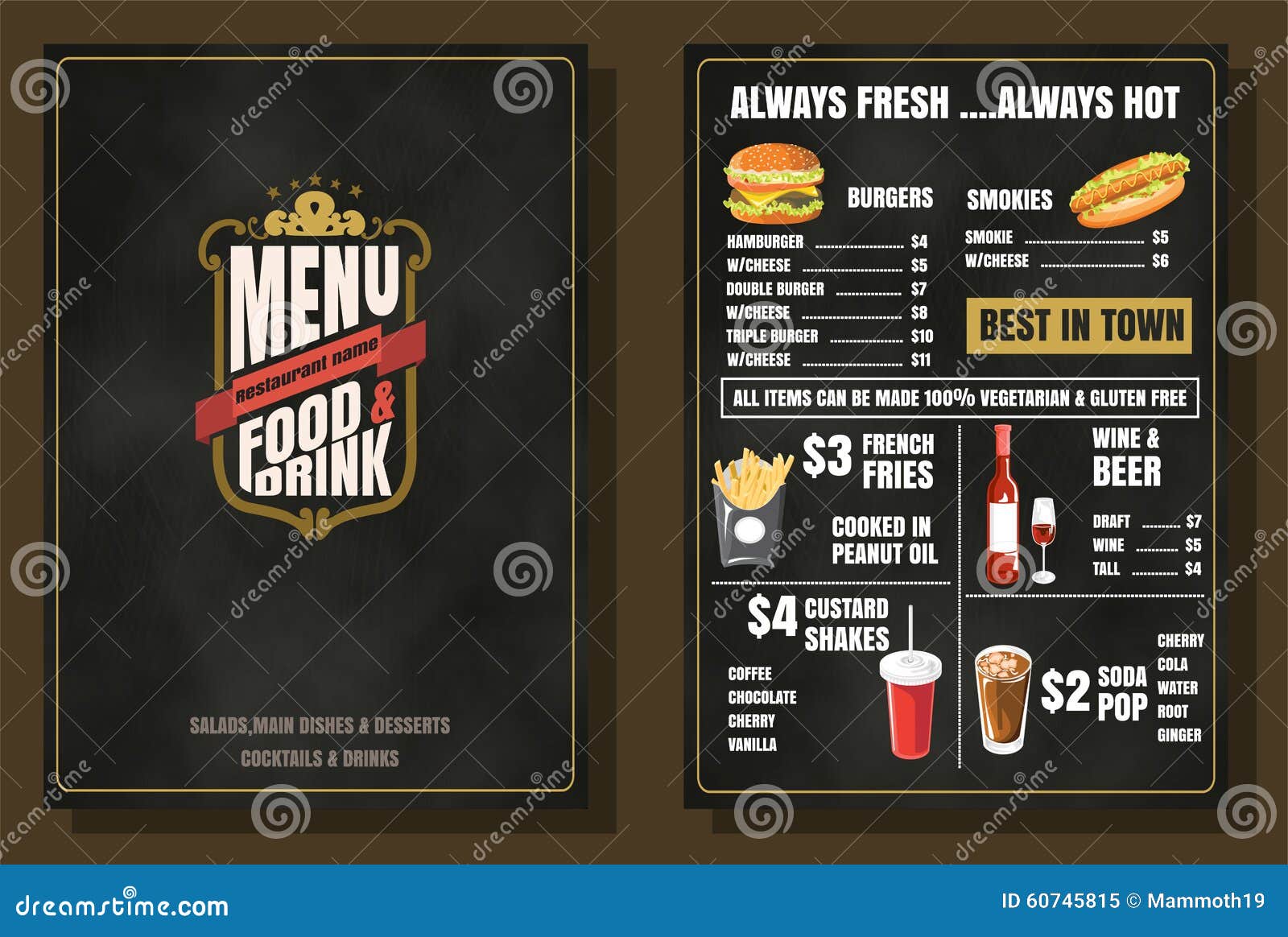 Restaurant Food Menu Vintage Design with Chalkboard Background V Stock ...