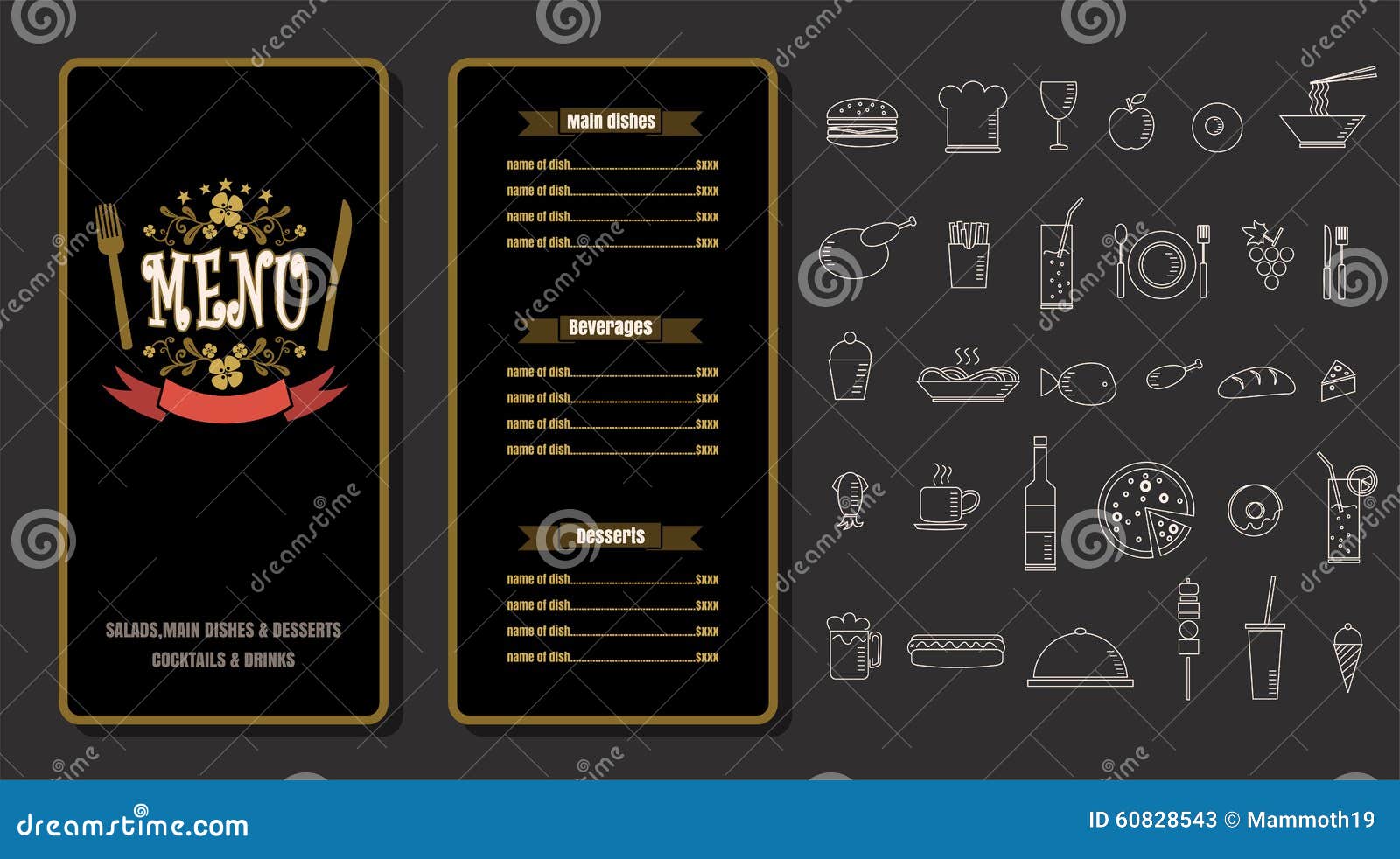 Restaurant Food Menu Vintage Design with Chalkboard Background V Stock ...