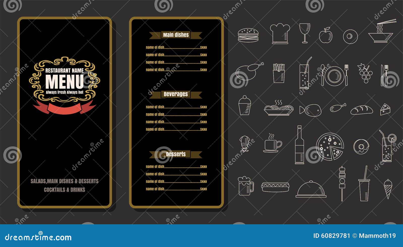 Restaurant Food Menu Vintage Design with Chalkboard Background V Stock ...
