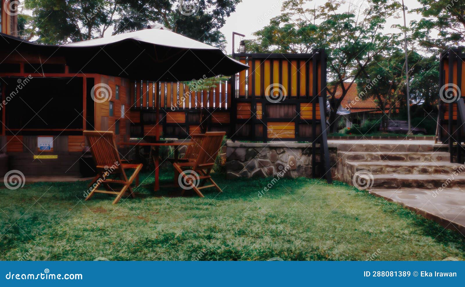 Restaurant Front Yard with Green Grass Terrace Stock Image - Image of ...