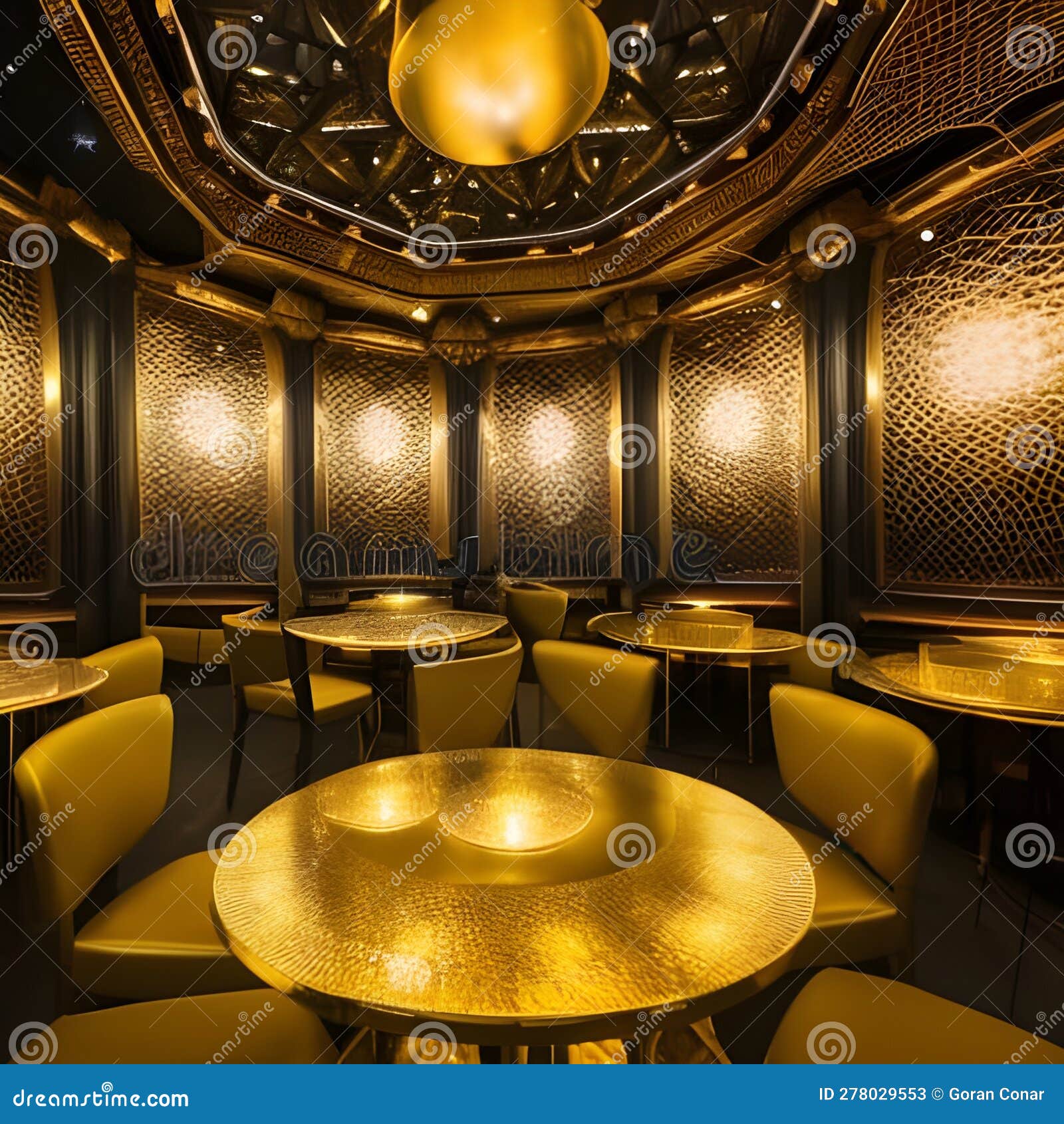 Restaurant with Golden Tables Stock Illustration - Illustration of room ...