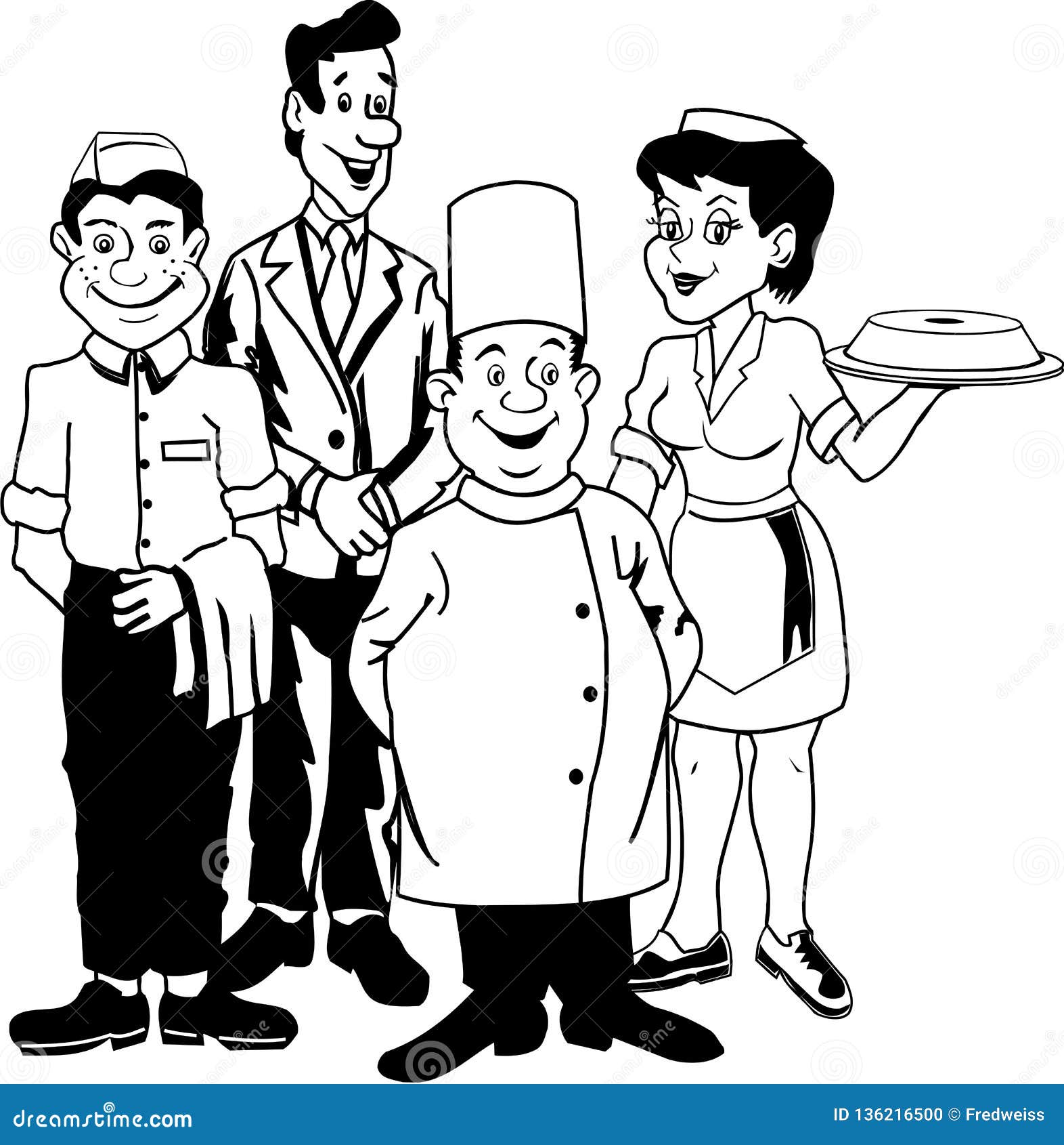 Waiter And Waitress Standing. Restaurant Staff In The Uniform Cartoon ... Waiter And Waitress Standing. Restaurant Staff In The Uniform Cartoon ...