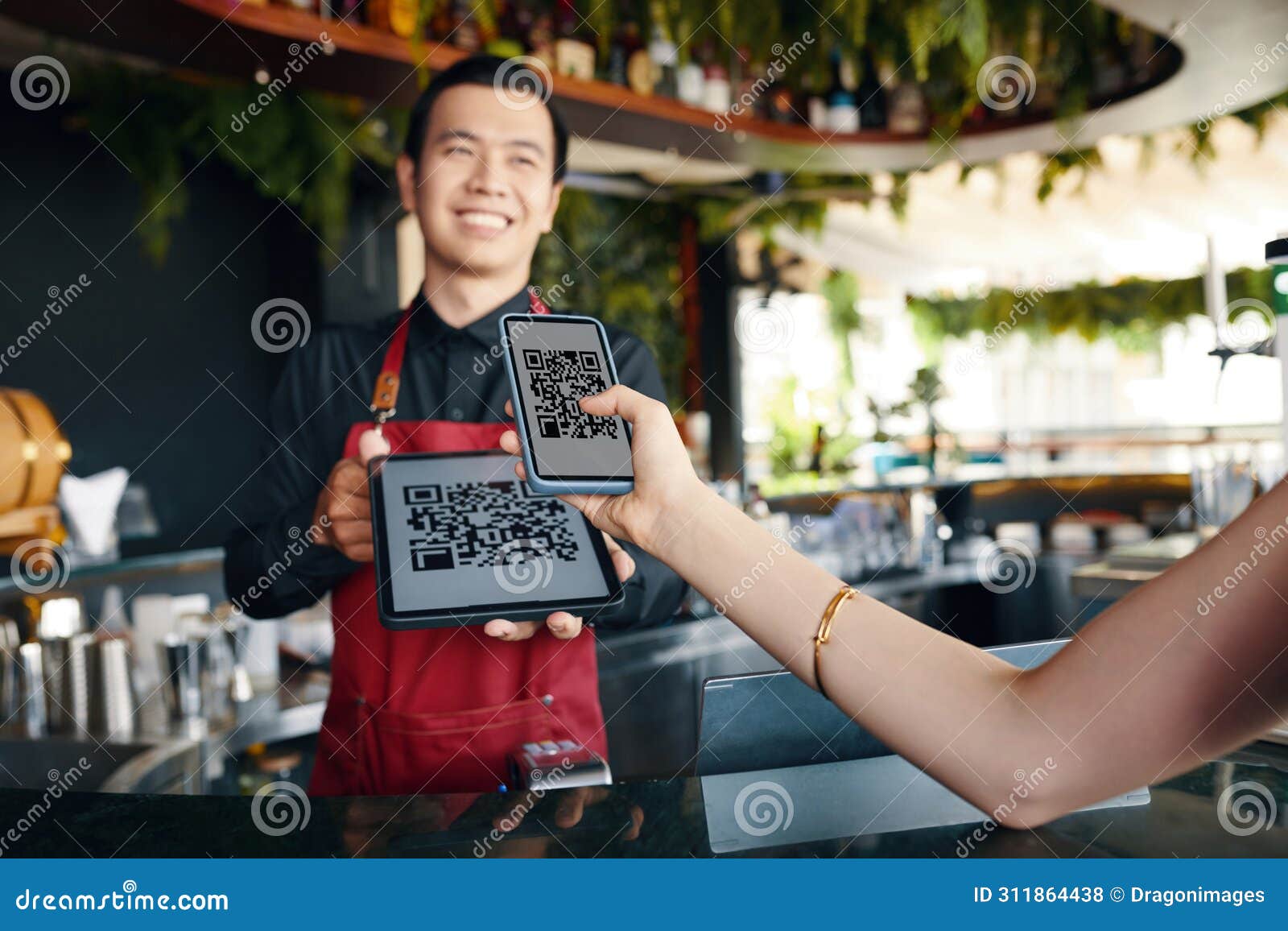 Restaurant Guest Scanning QR Code Stock Photo - Image of hospitality ...