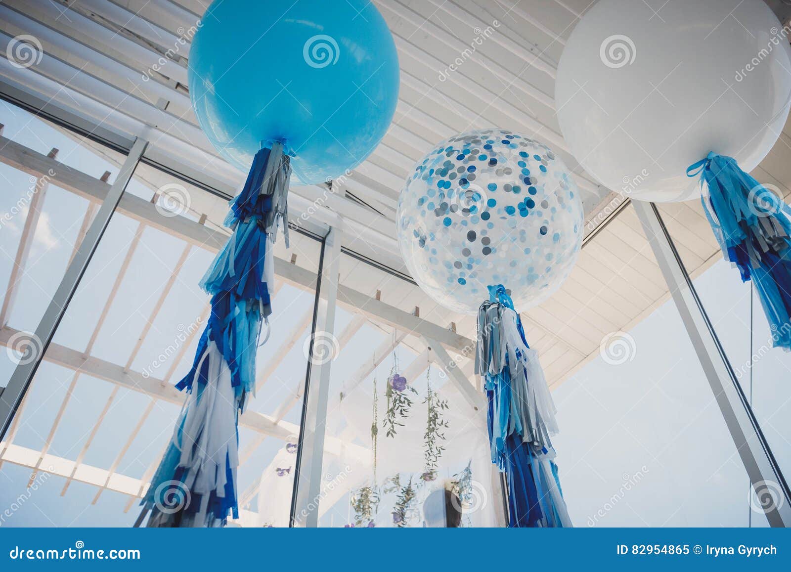 Restaurant Hall with Huge Balloons Stock Image - Image of blue, white ...
