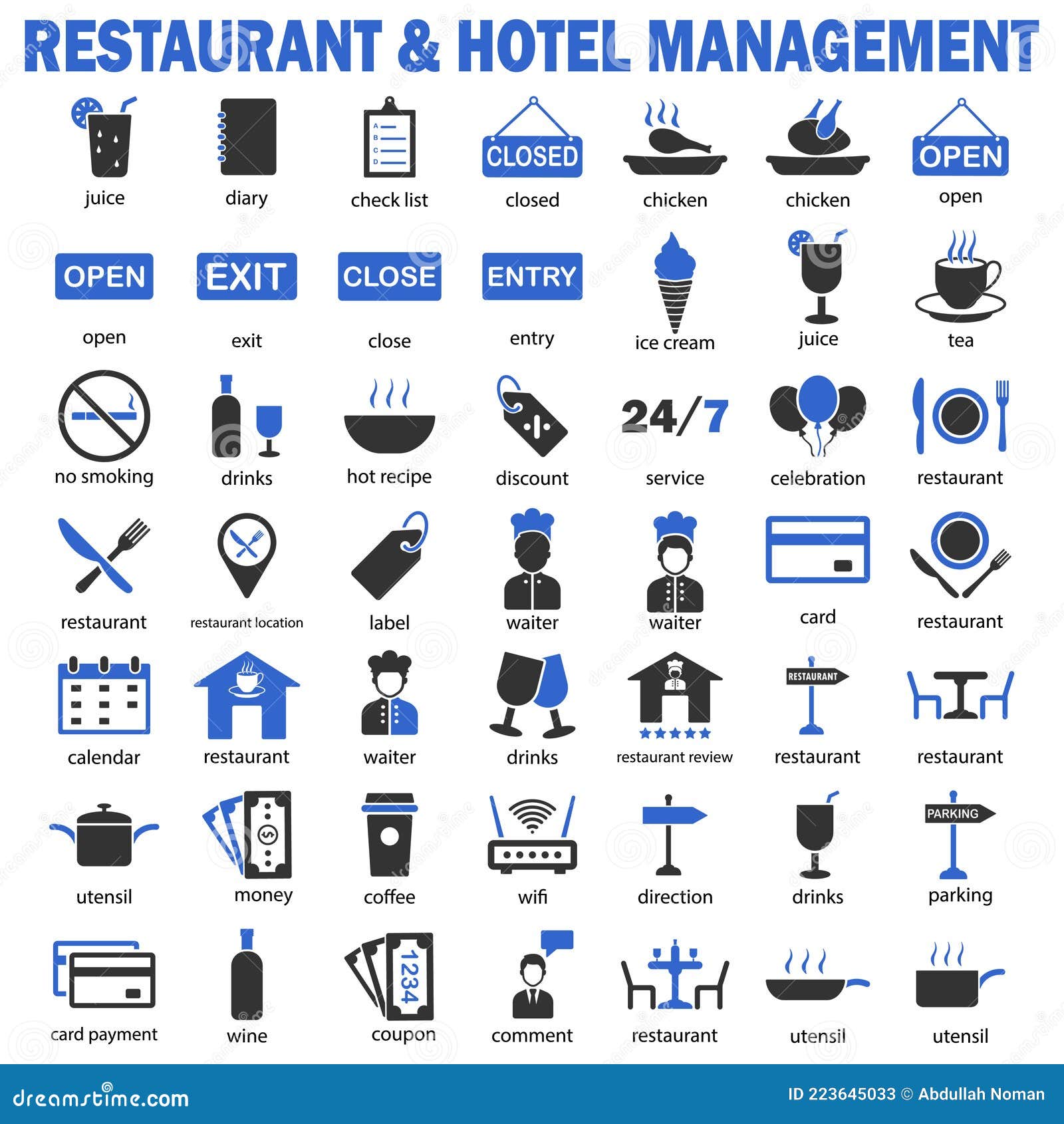 Restaurant and Hotel Management Icon Set Stock Vector - Illustration of ...