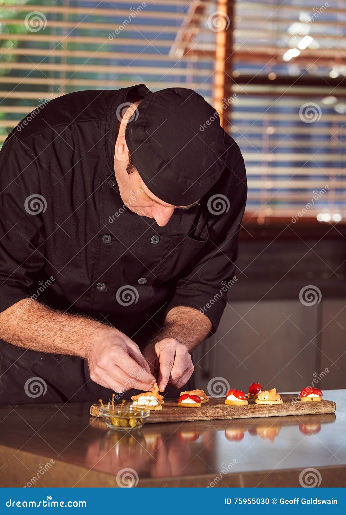 Restaurant Hotel Private Chef Preparing Making Canapes Starters Stock ...