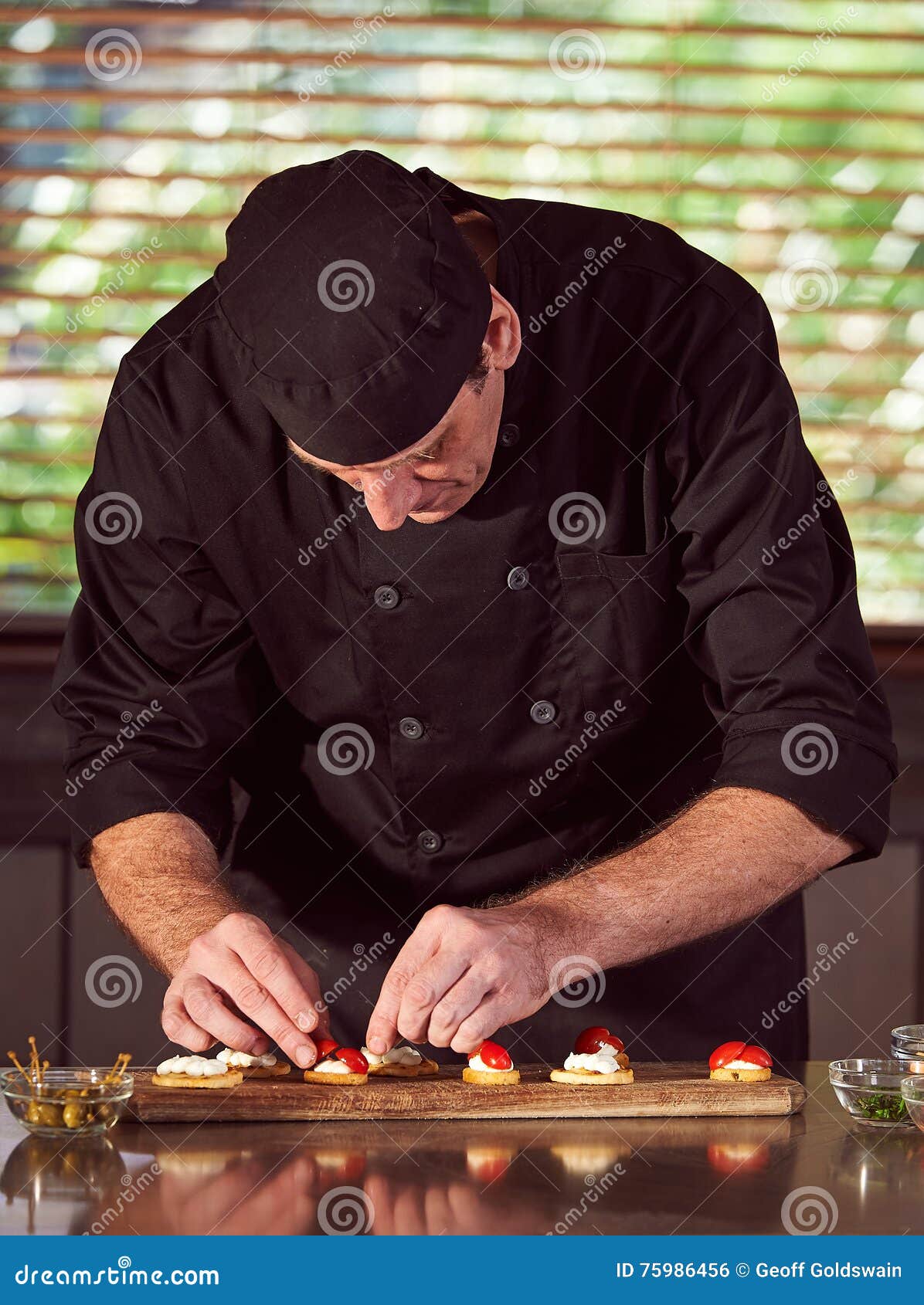 Restaurant Hotel Private Chef Preparing Making Canapes Starters Stock ...