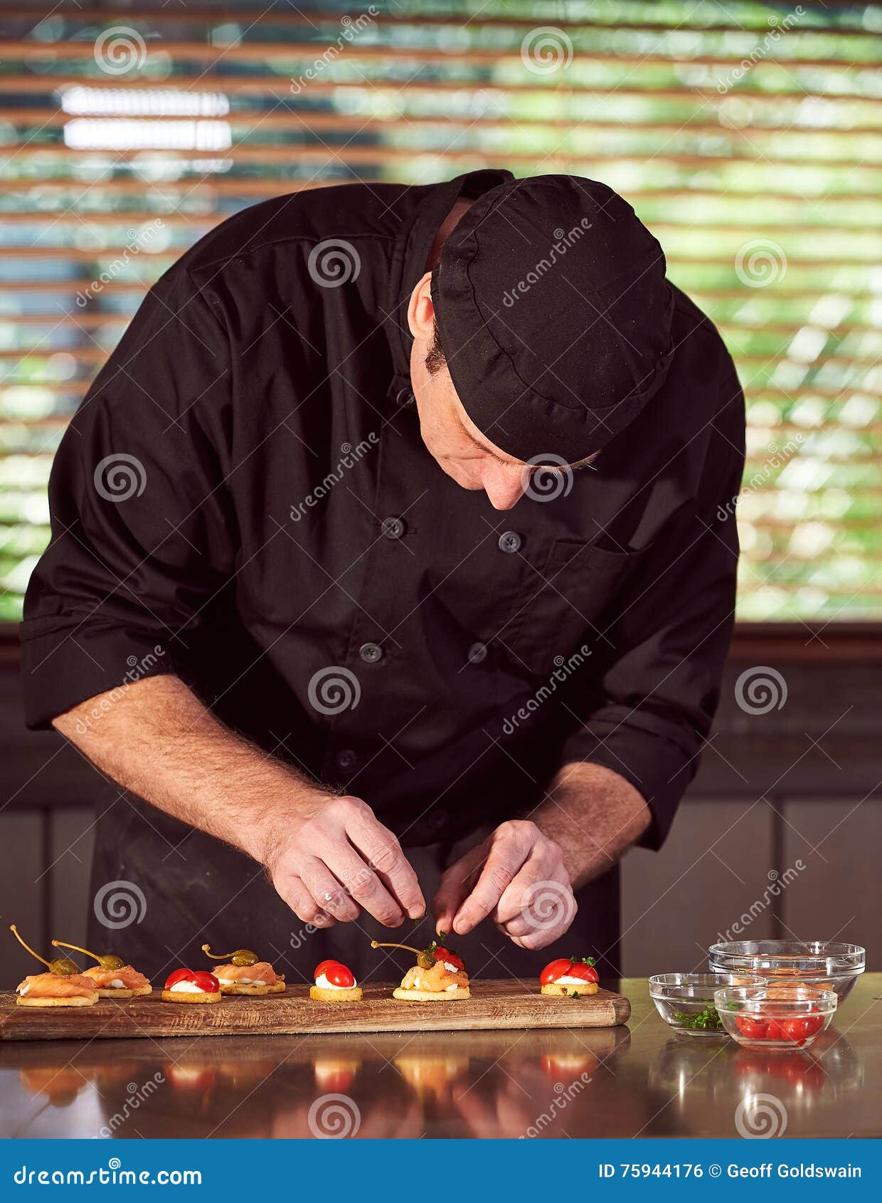 Restaurant Hotel Private Chef Preparing Making Canapes Starters Stock ...