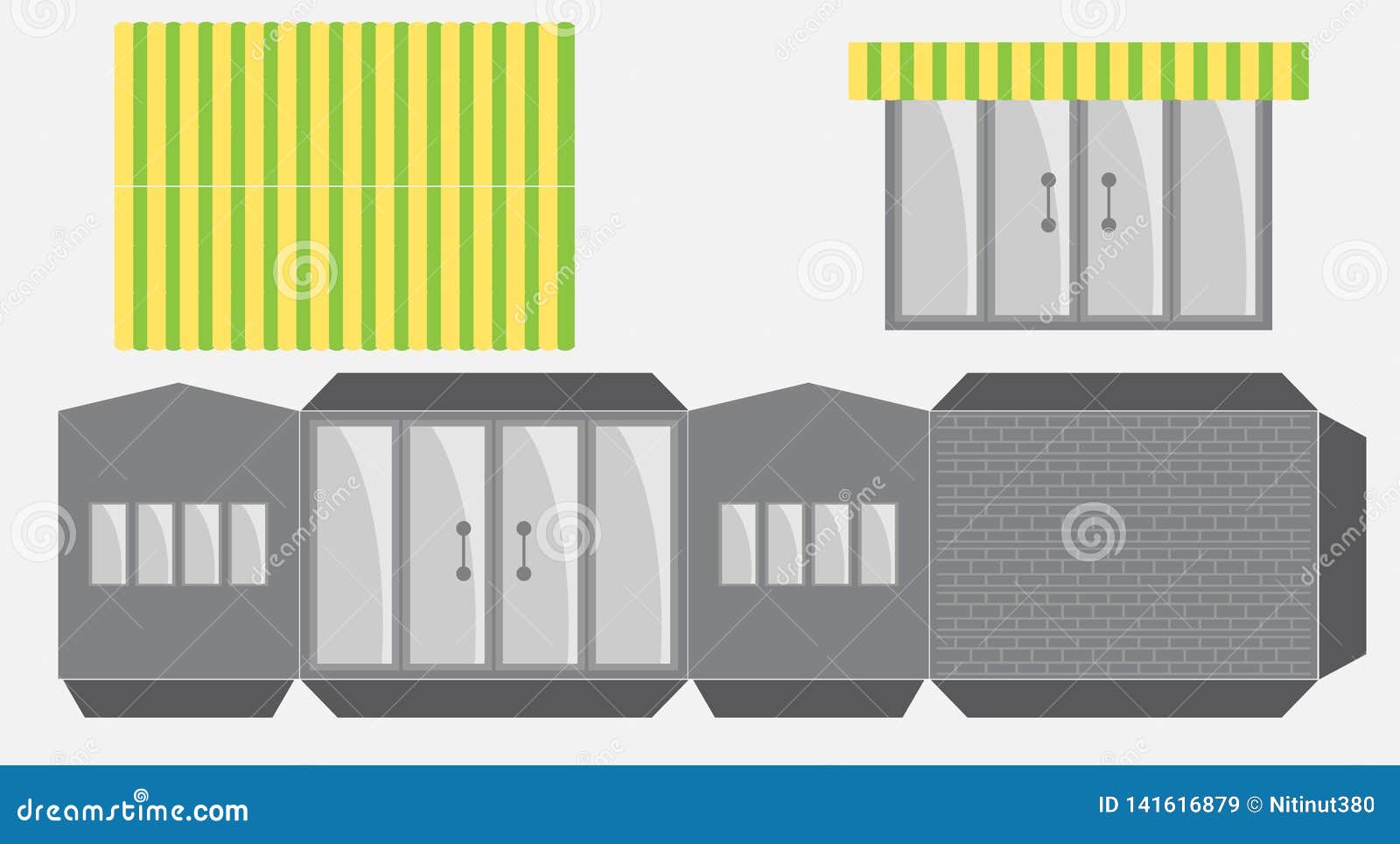 Restaurant or House Paper Model Cut and Glue Stock Illustration ...
