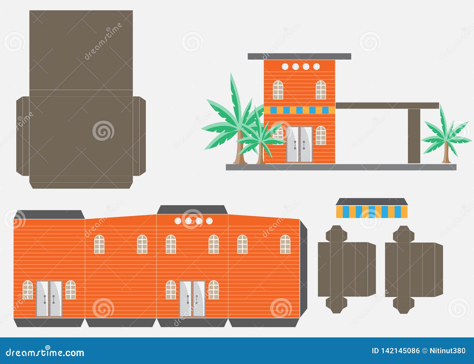 Restaurant or House Paper Model Cut and Glue Stock Illustration ...