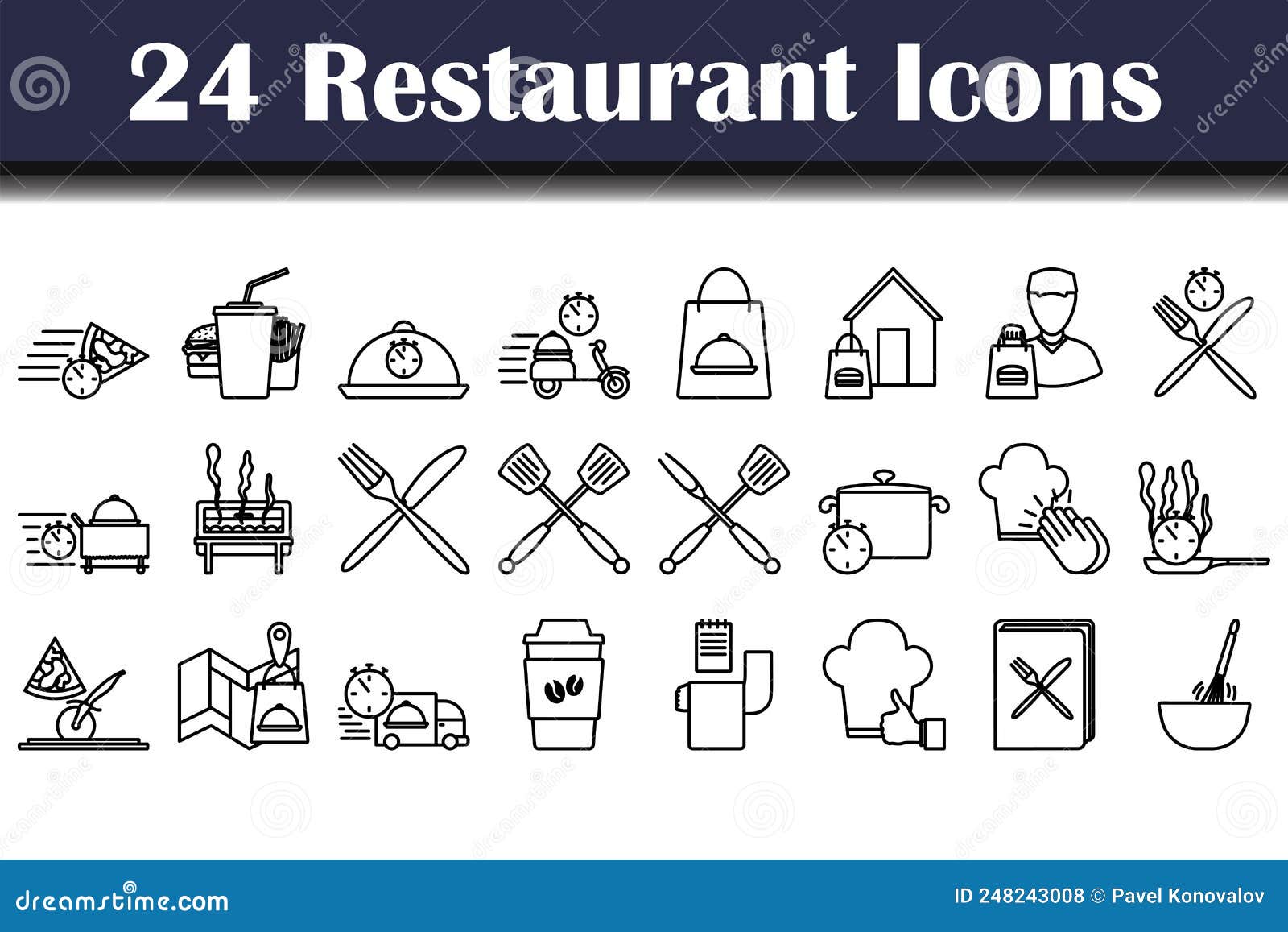 Restaurant Icon Set stock vector. Illustration of pictogram - 248243008