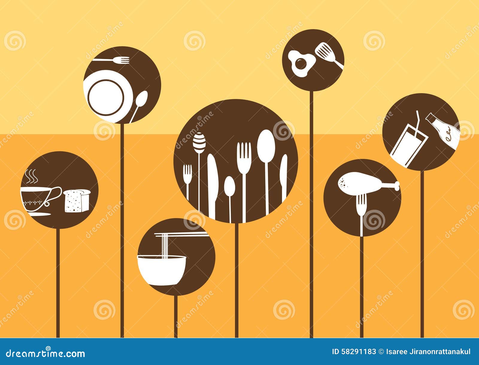 Restaurant Icon Set on Orange Backgrounds, Illus Stock Illustration ...