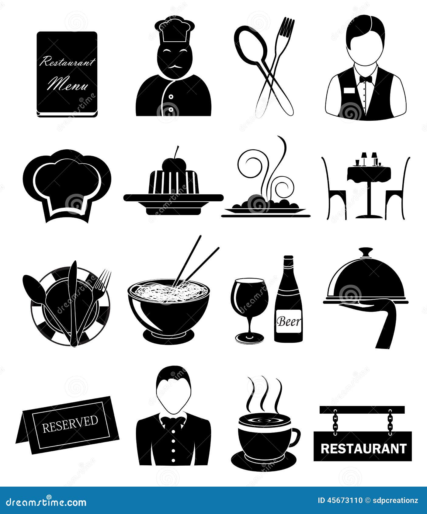Restaurant Icons And Hotels Icons Cartoon Vector | CartoonDealer.com ...