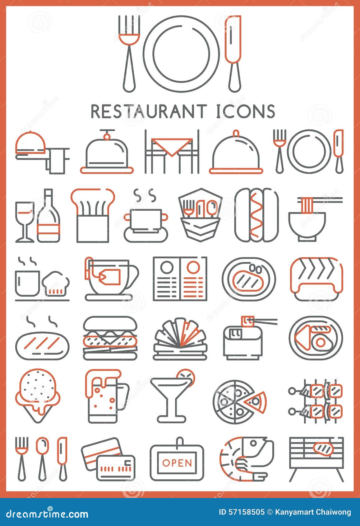 Restaurant icons set stock vector. Illustration of dinner - 57158505