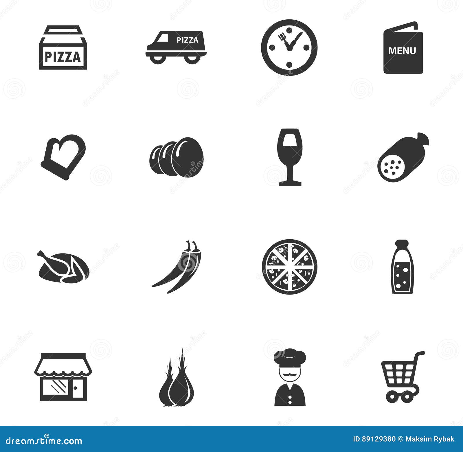 Restaurant icons set stock illustration. Illustration of pizza - 89129380