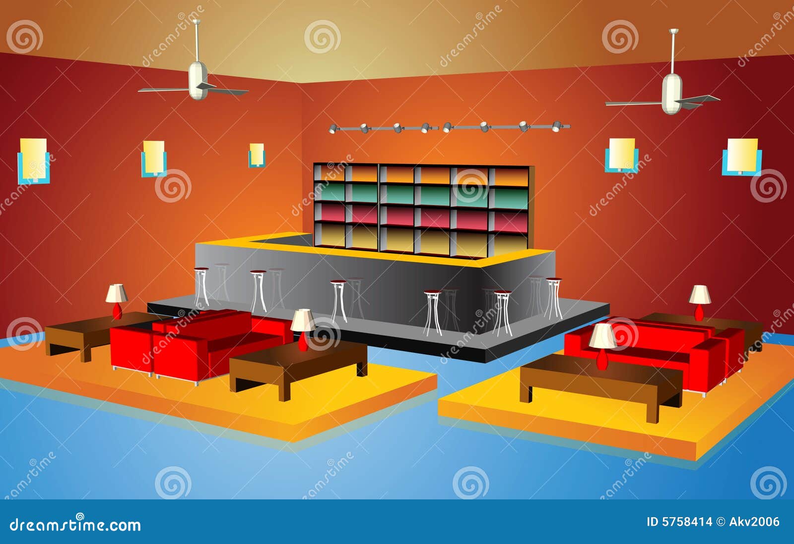 Restaurant Interior Cross-section. Cafe Floor Plan. Cafe Furniture ...