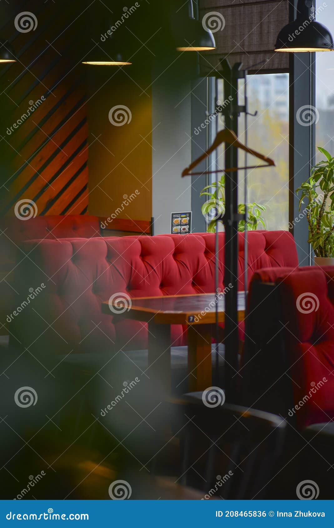 Restaurant Interior Background, Red and Green Tones. Inside an Empty ...