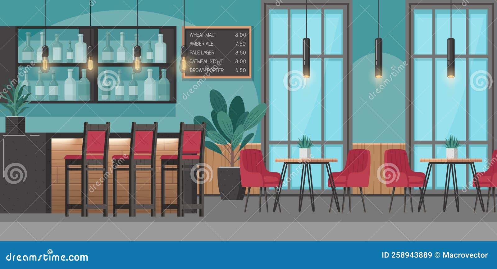 Restaurant Interior Cartoon Stock Vector - Illustration of interior ...