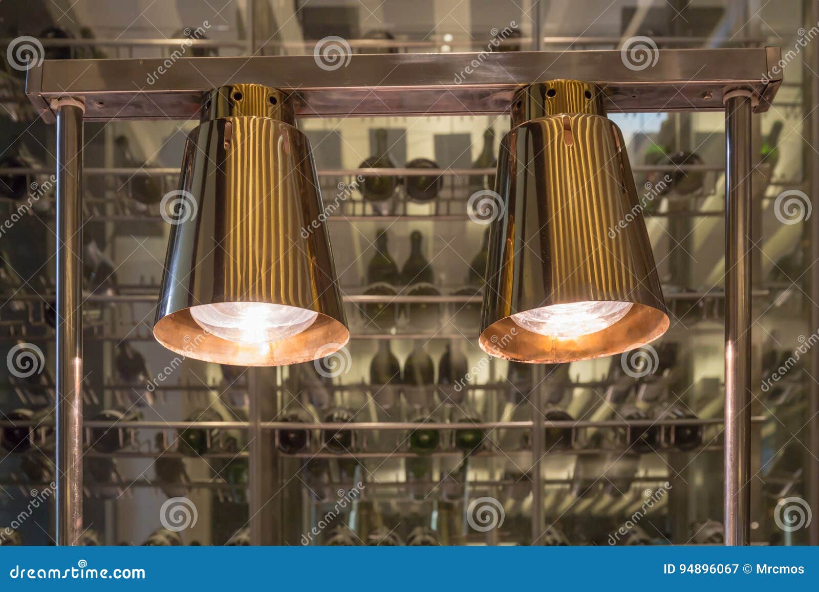 Restaurant Interior Decoration, Two Hanging Lights Illuminated O Stock ...