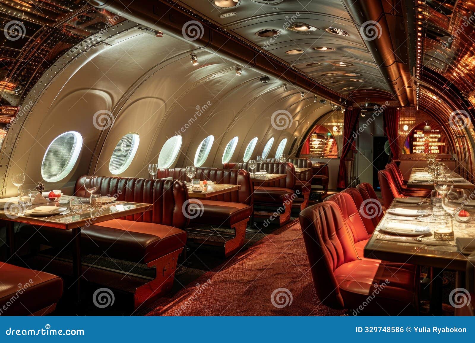 Restaurant Interior Designed Like Airplane Cabin with Round Windows ...